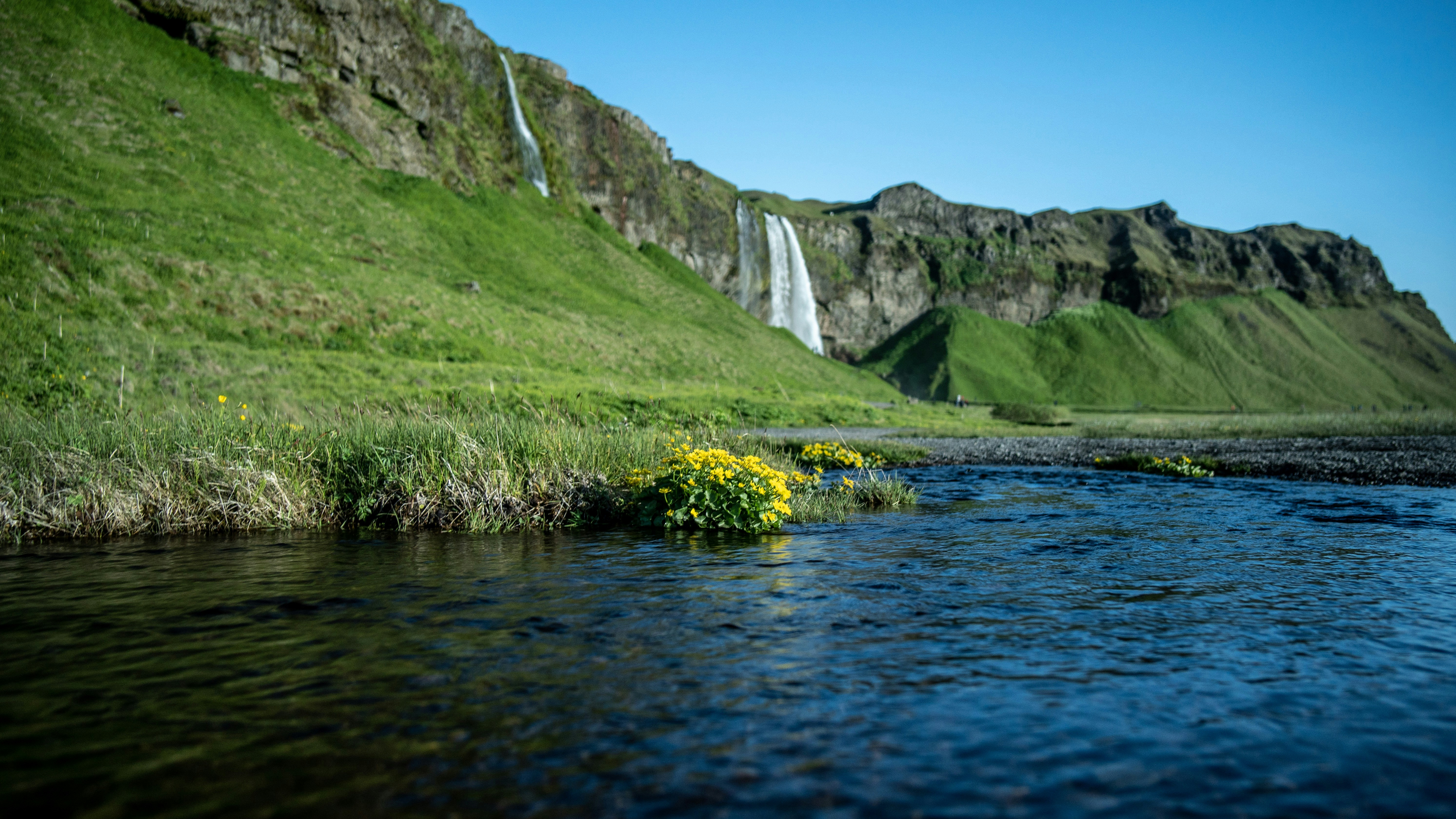 Twin Falls Over Emerald Hills: A Quiet Icelandic Riverscape