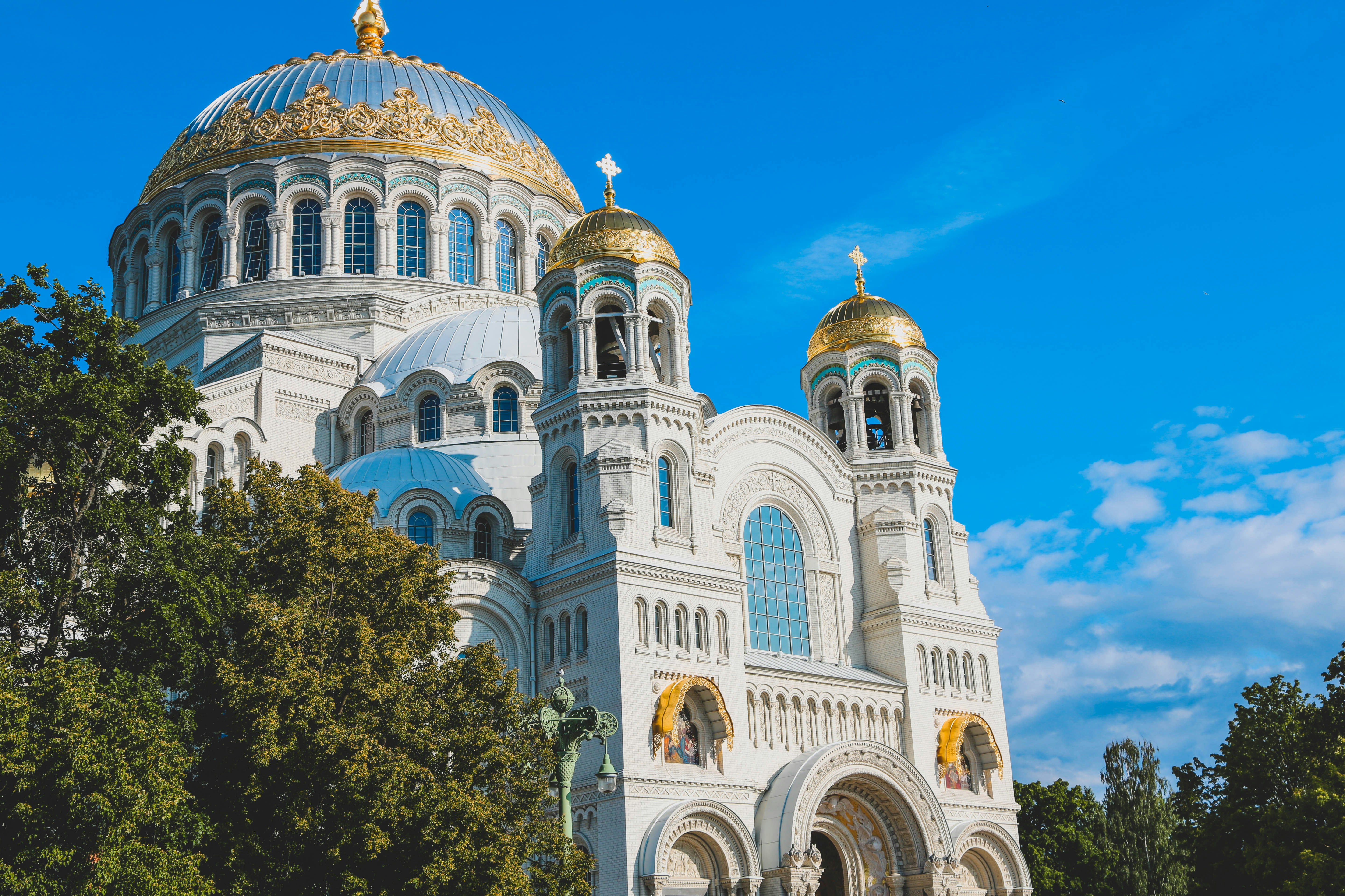 Azure Sky Over Ivory Cathedral with Golden Domes