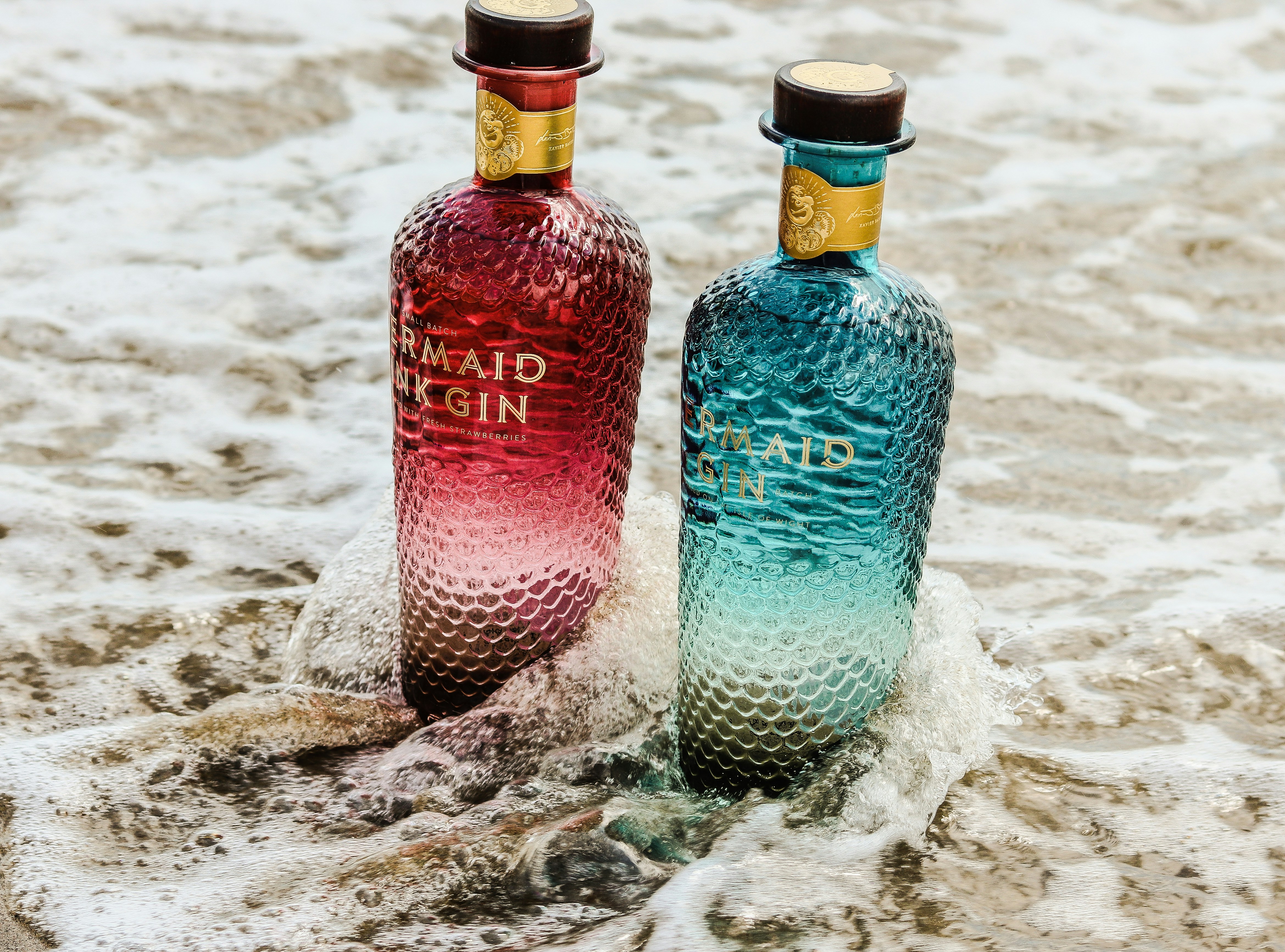Crimson and Cerulean Gins Rest on Tide-Swept Sand