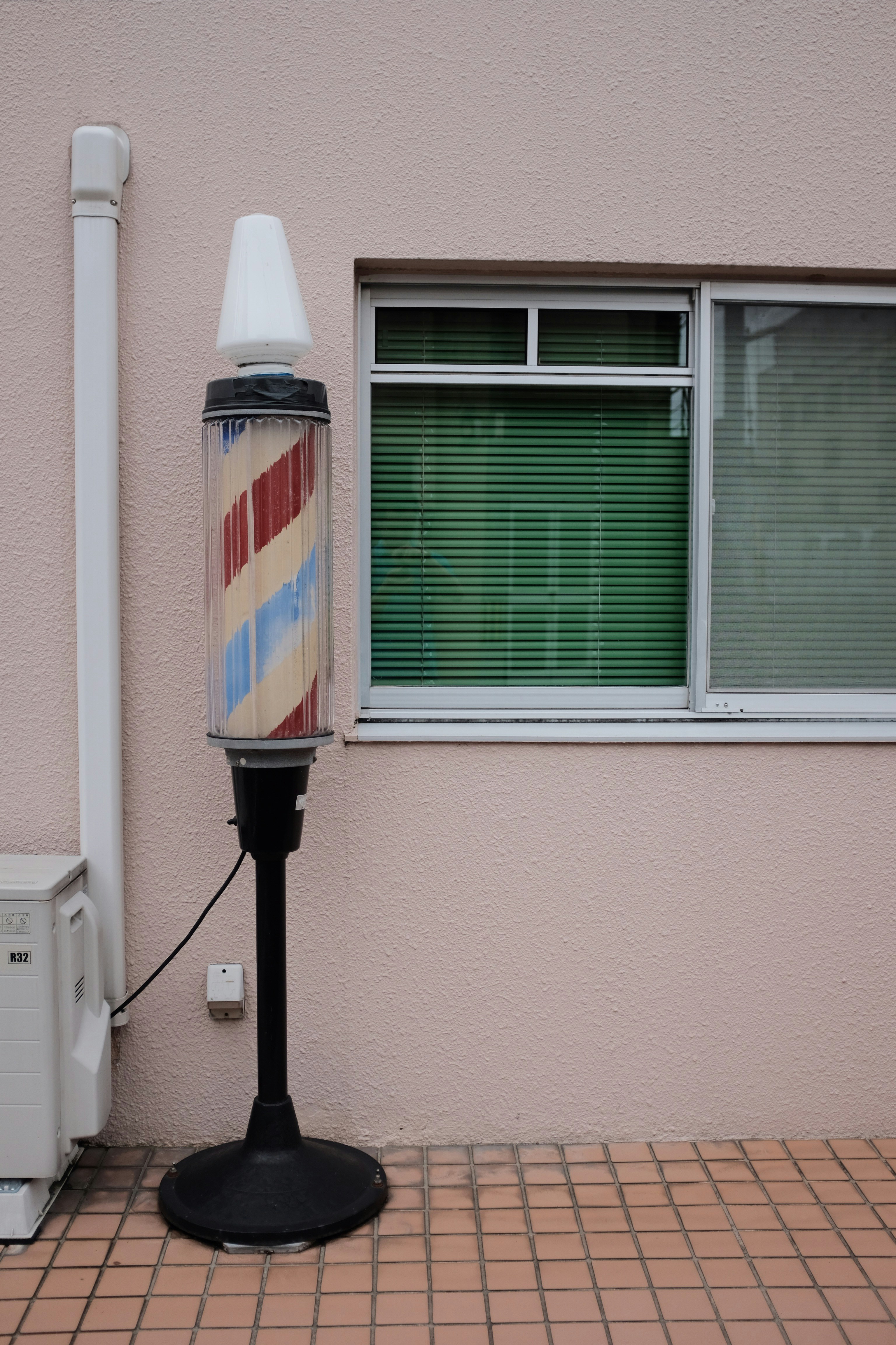 Striped Sentinel by Peach Wall: A Barber Pole Portrait