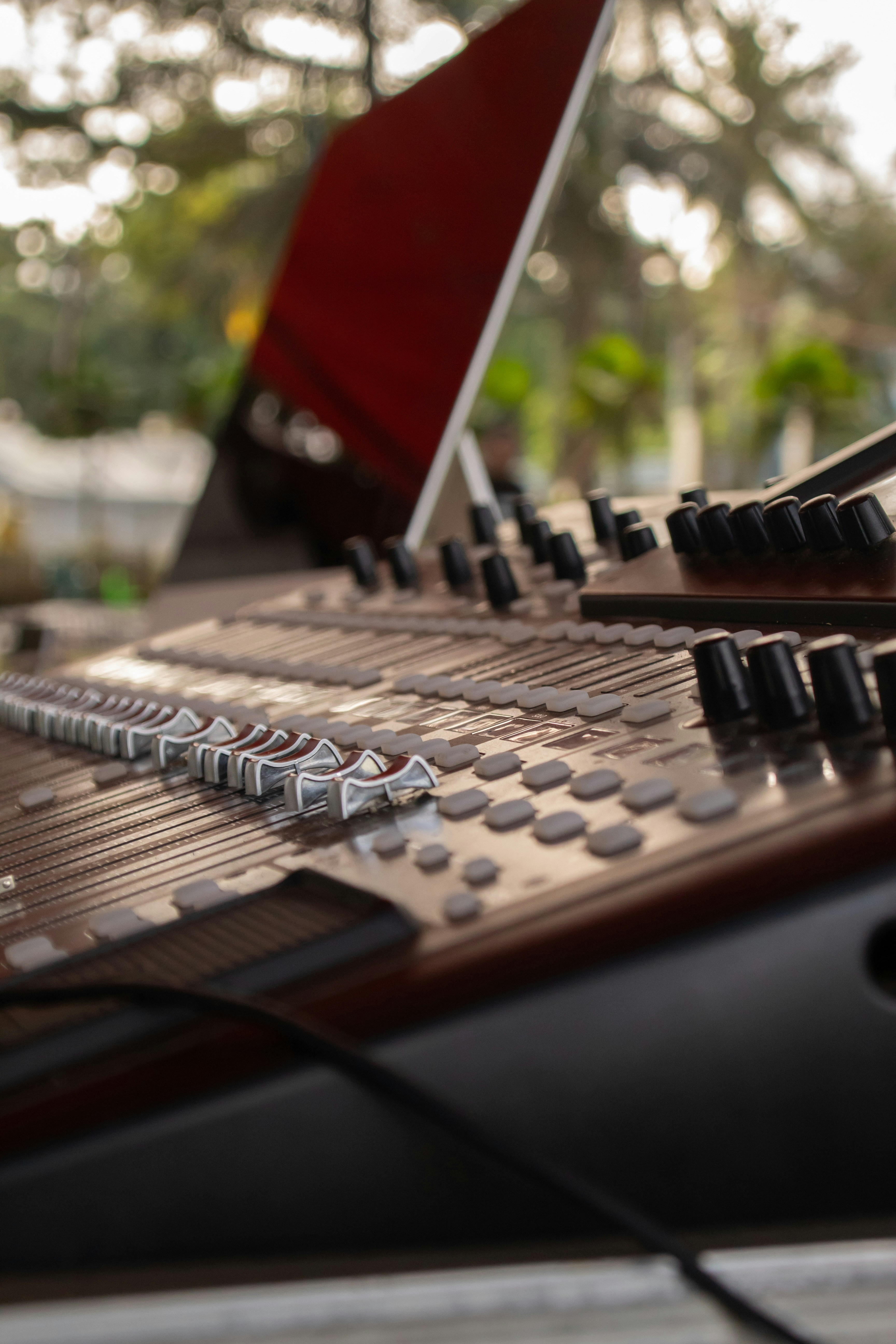 Concert Console in Focus: A Tilted Studio Panel Close-up