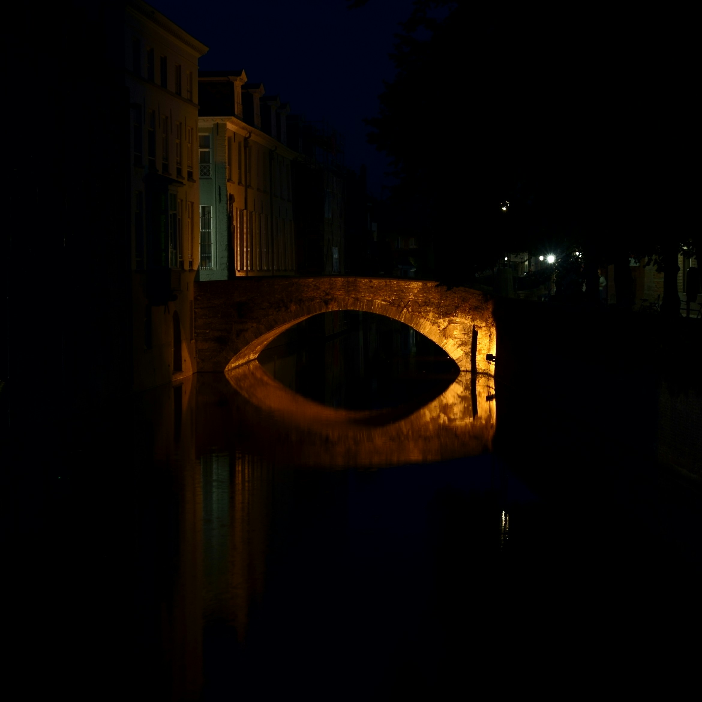 Golden Bridge Echoes in Night Water