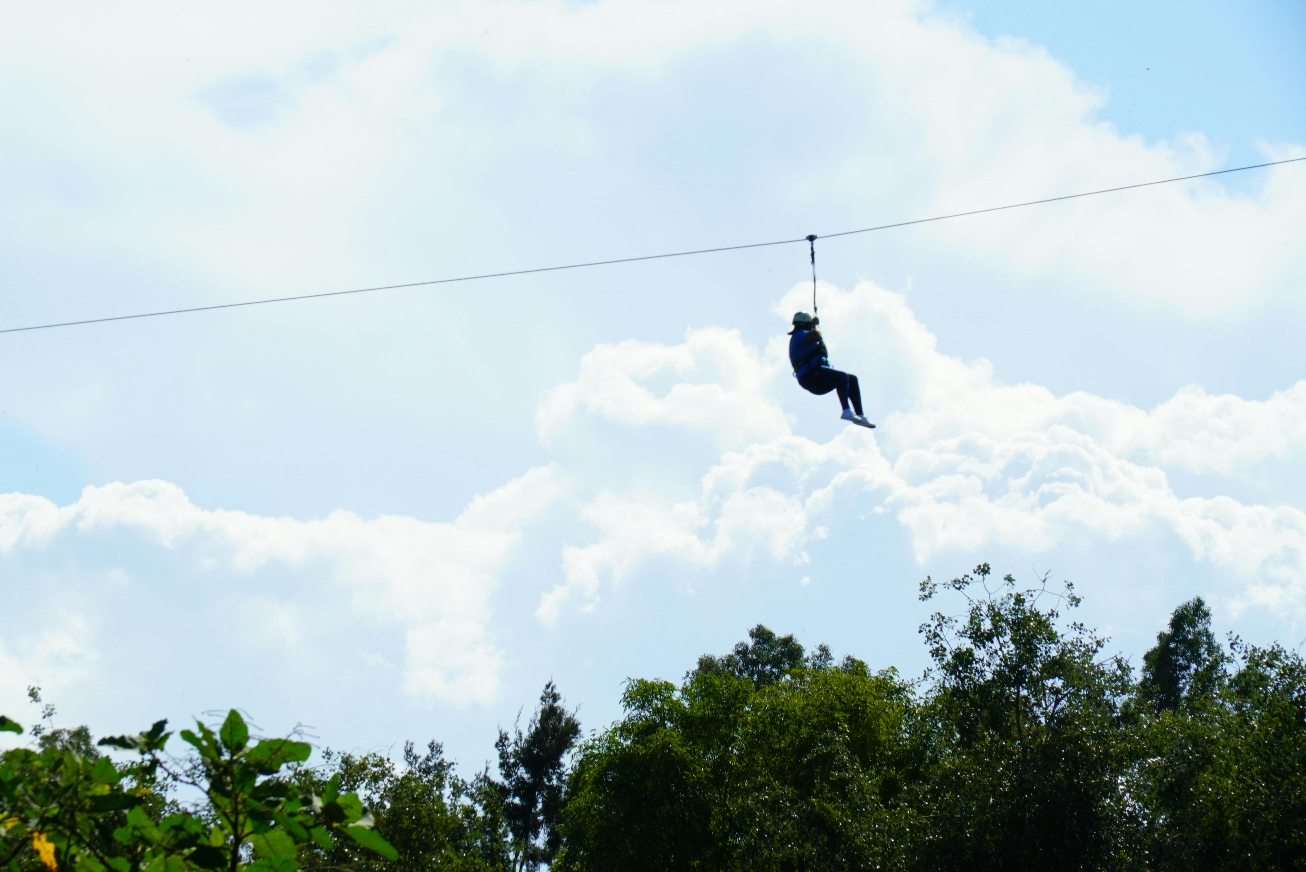 Person riding zip line photo – Free Blue Image on Unsplash