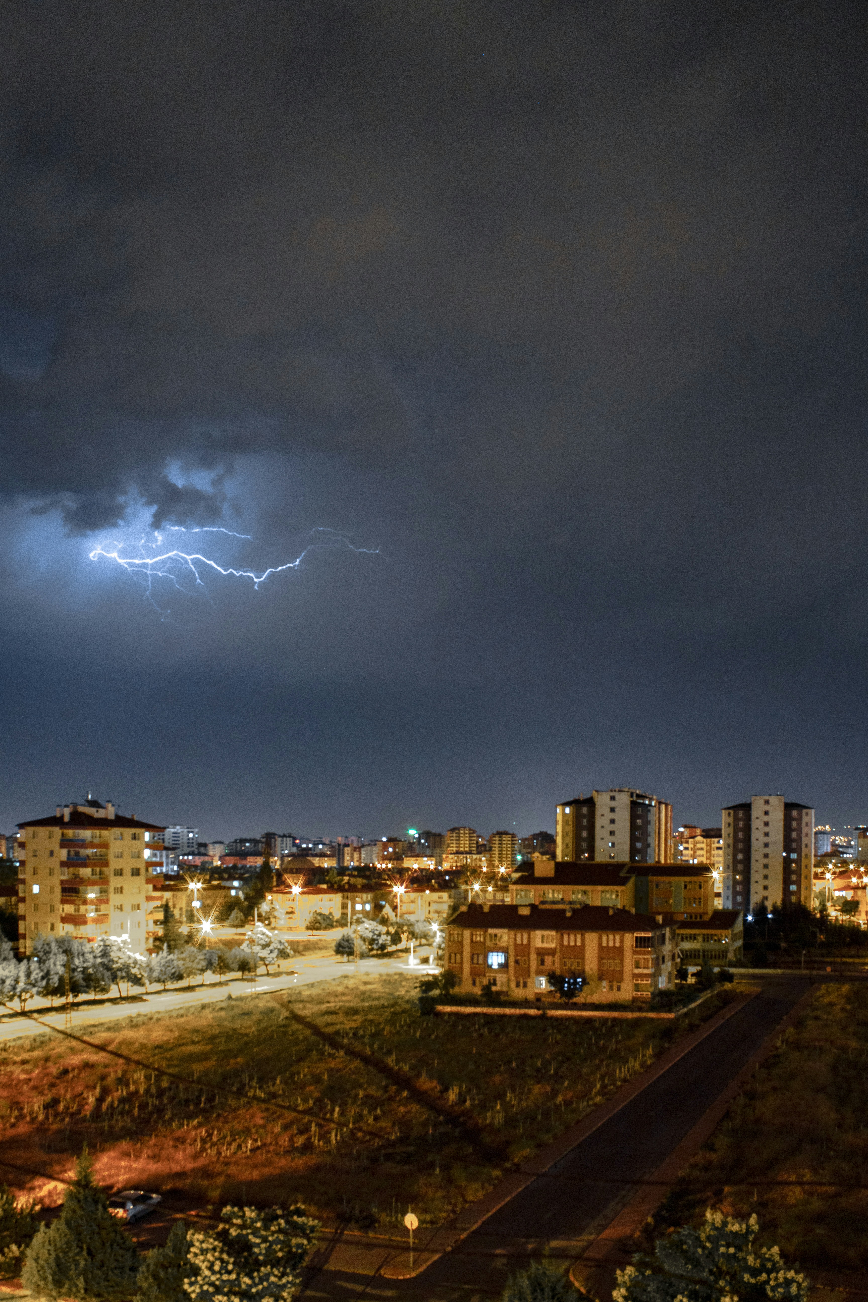 Lightning Lacing the Night: Suburban Skyline Under Thunder