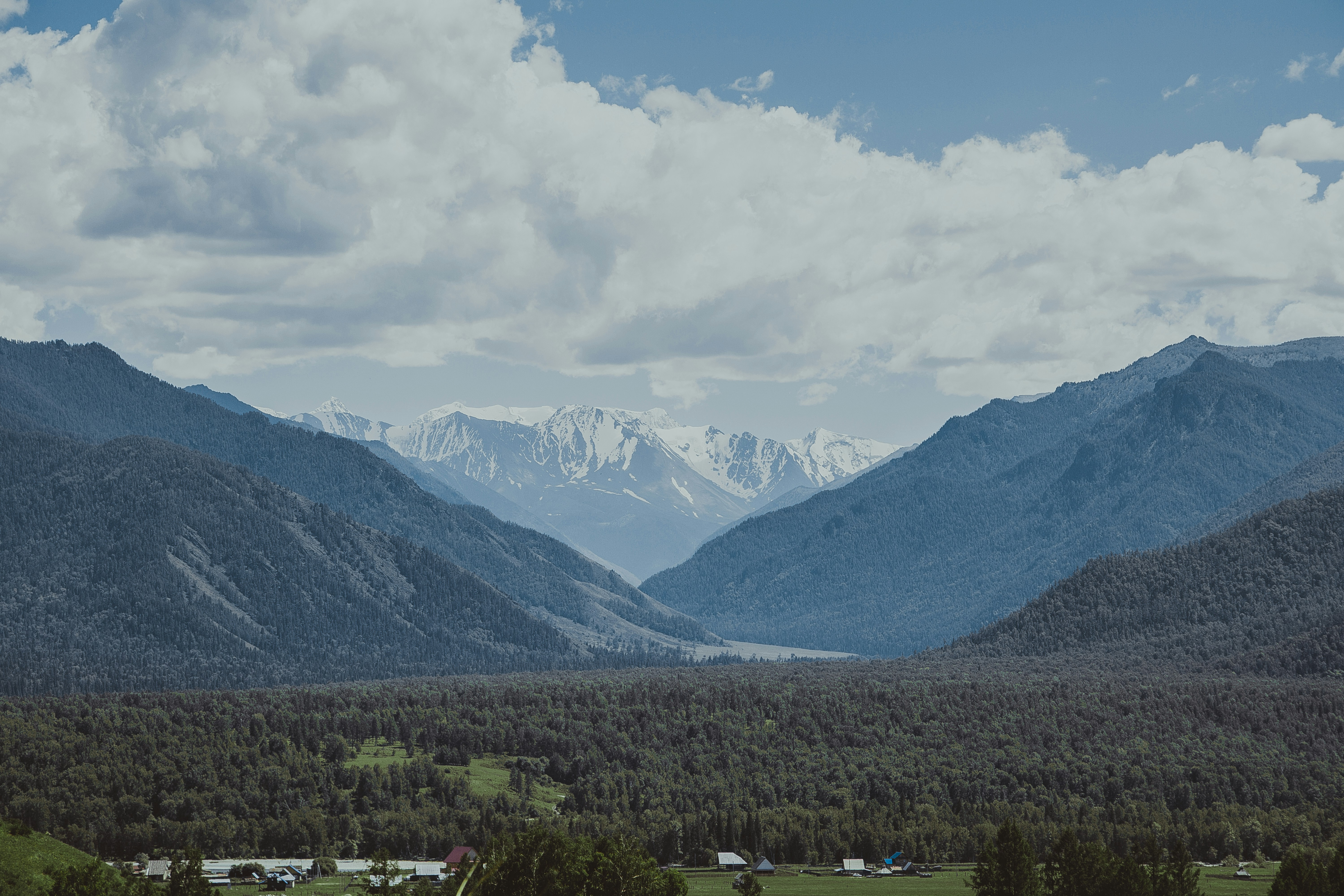 Snow-Crowned Corridors: A Valleyscape Between Silent Ridgelines