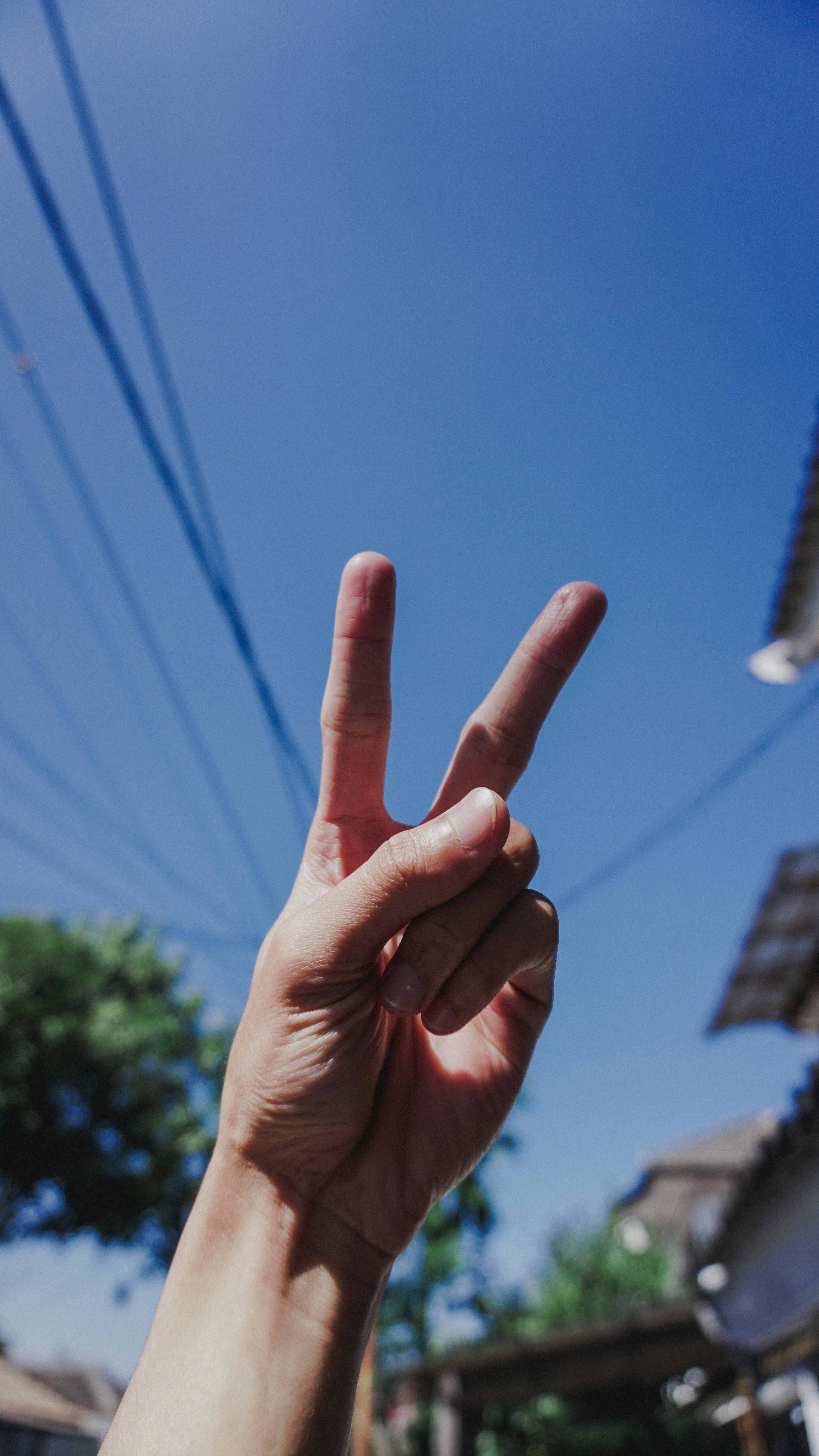 Person holding out peace sign photo – Free Blue Image on Unsplash