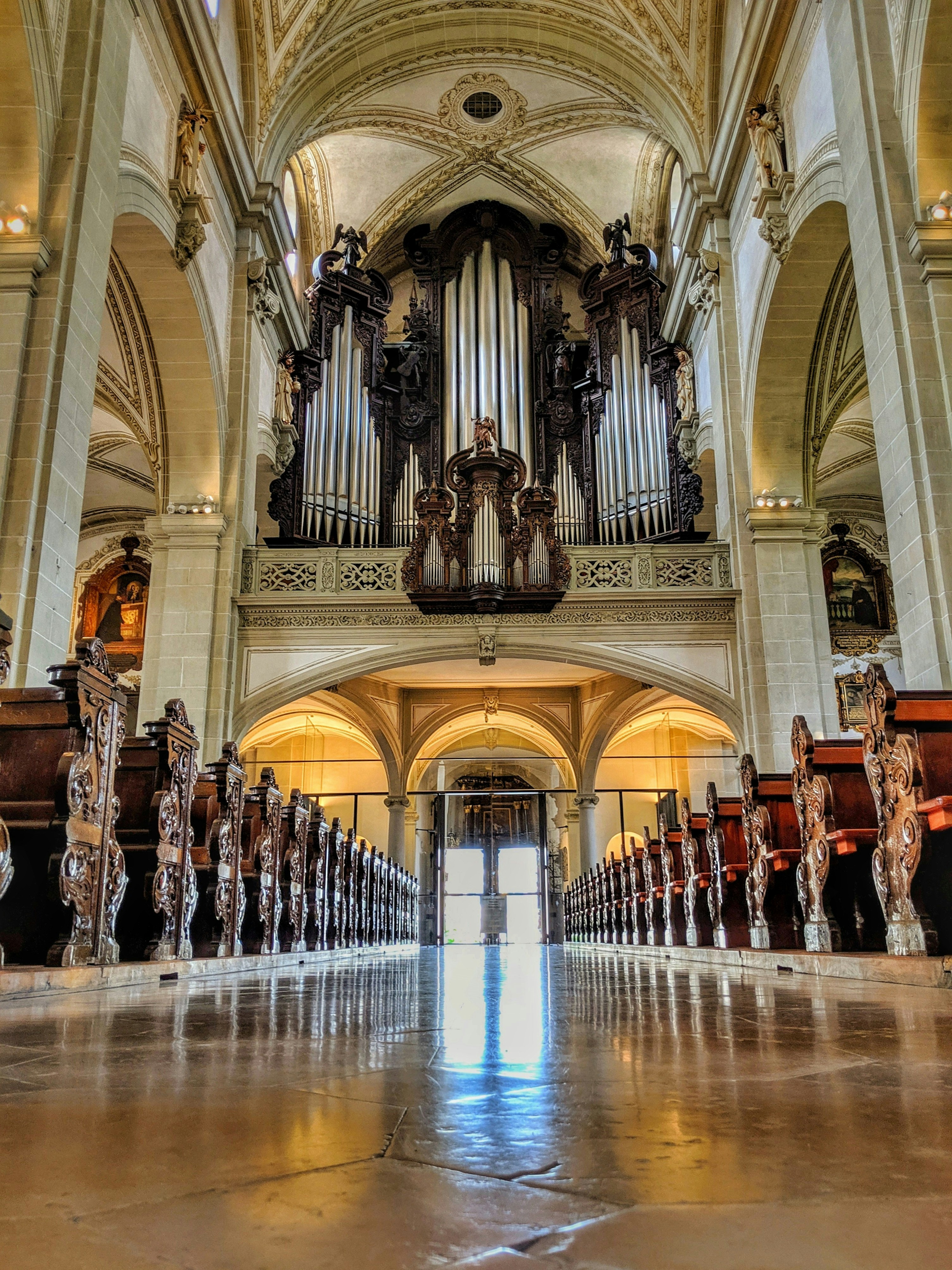 Echoes in Stone: Central Organ Framed by Aisled Light
