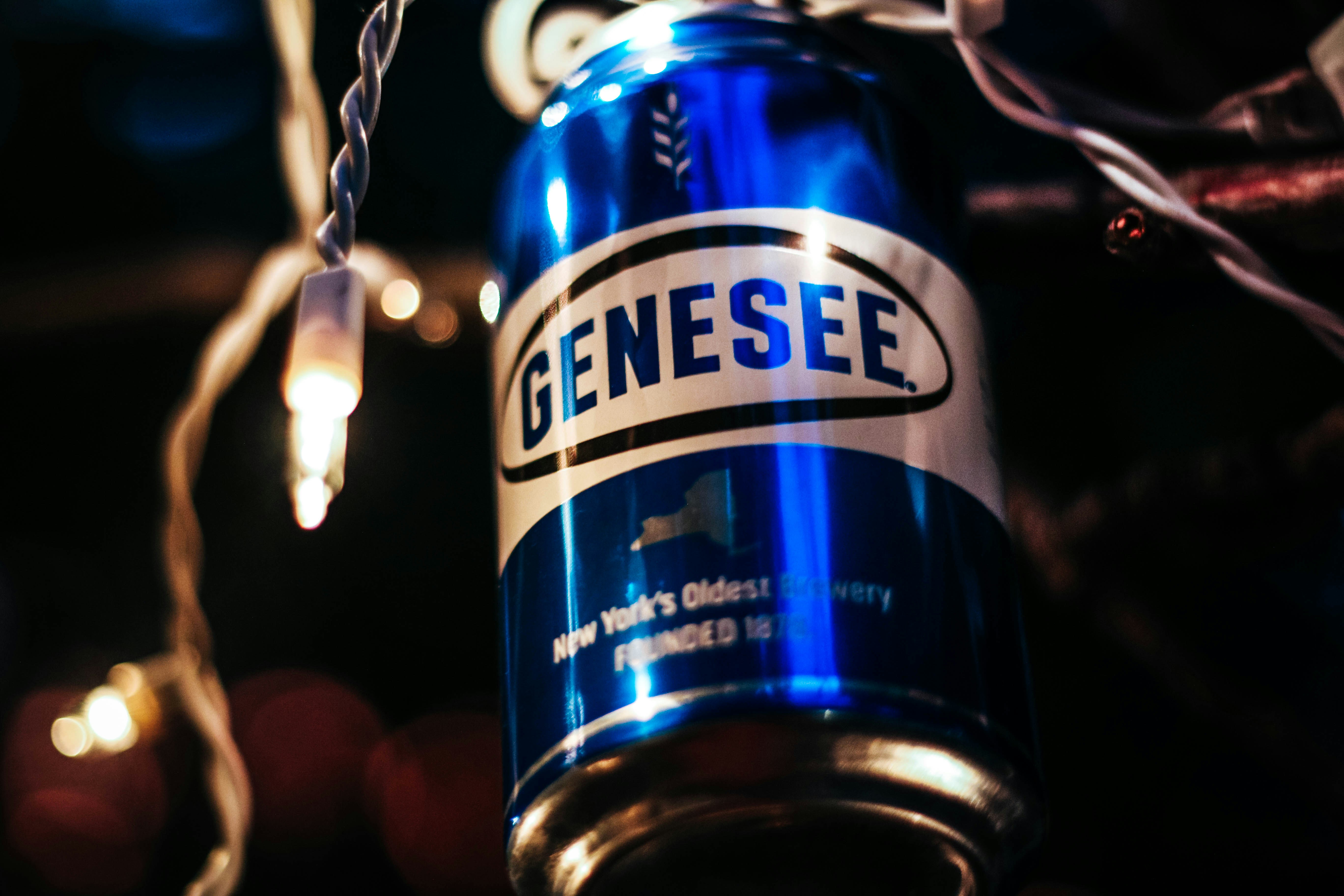 Blue Genesee Can Under String Lights