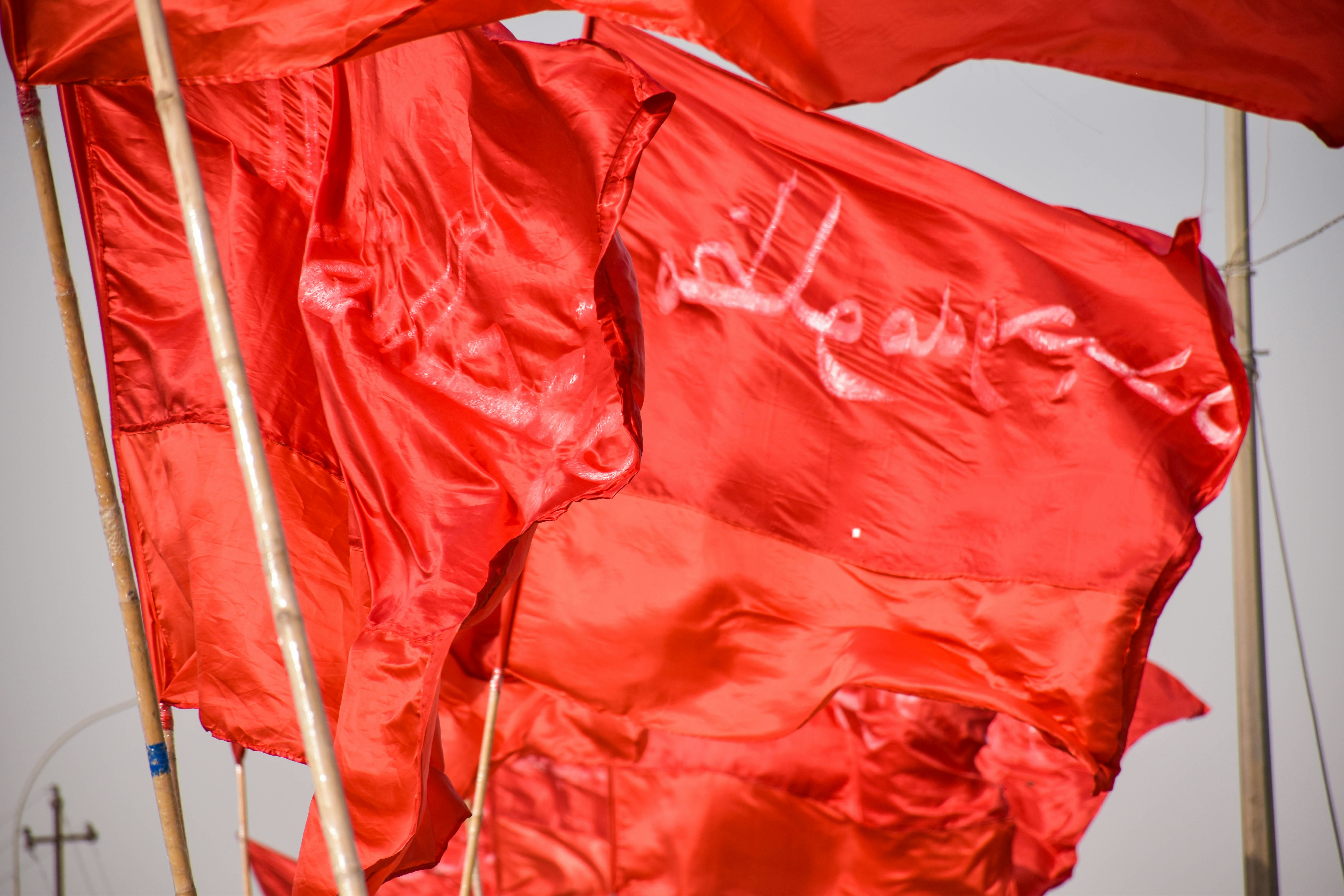 A group of red flags flying in the wind photo – Free Izadi Image on ...