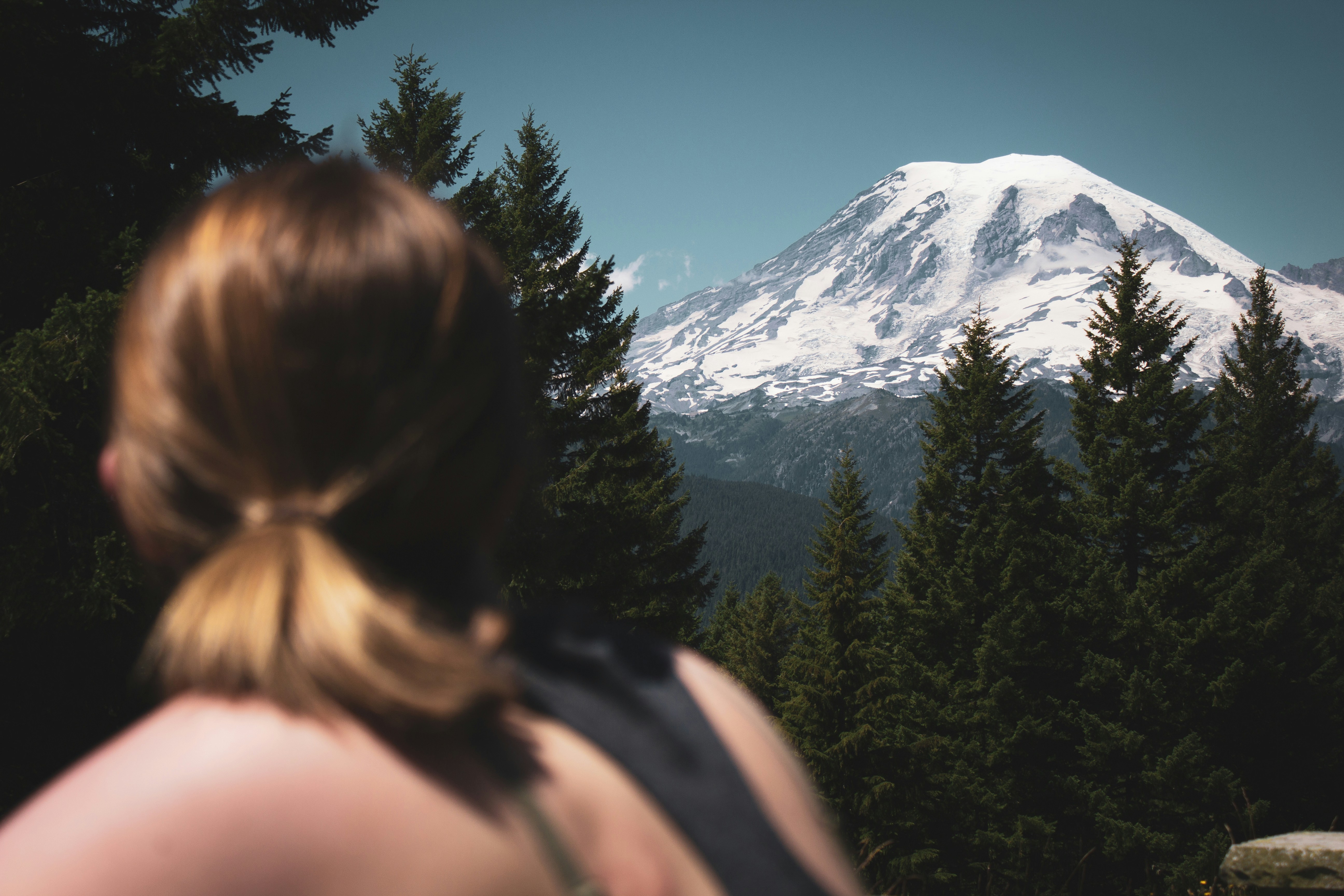 Near the Foot of a Snow-Capped Peak, A Foreground Traveler Stares Toward the Summit