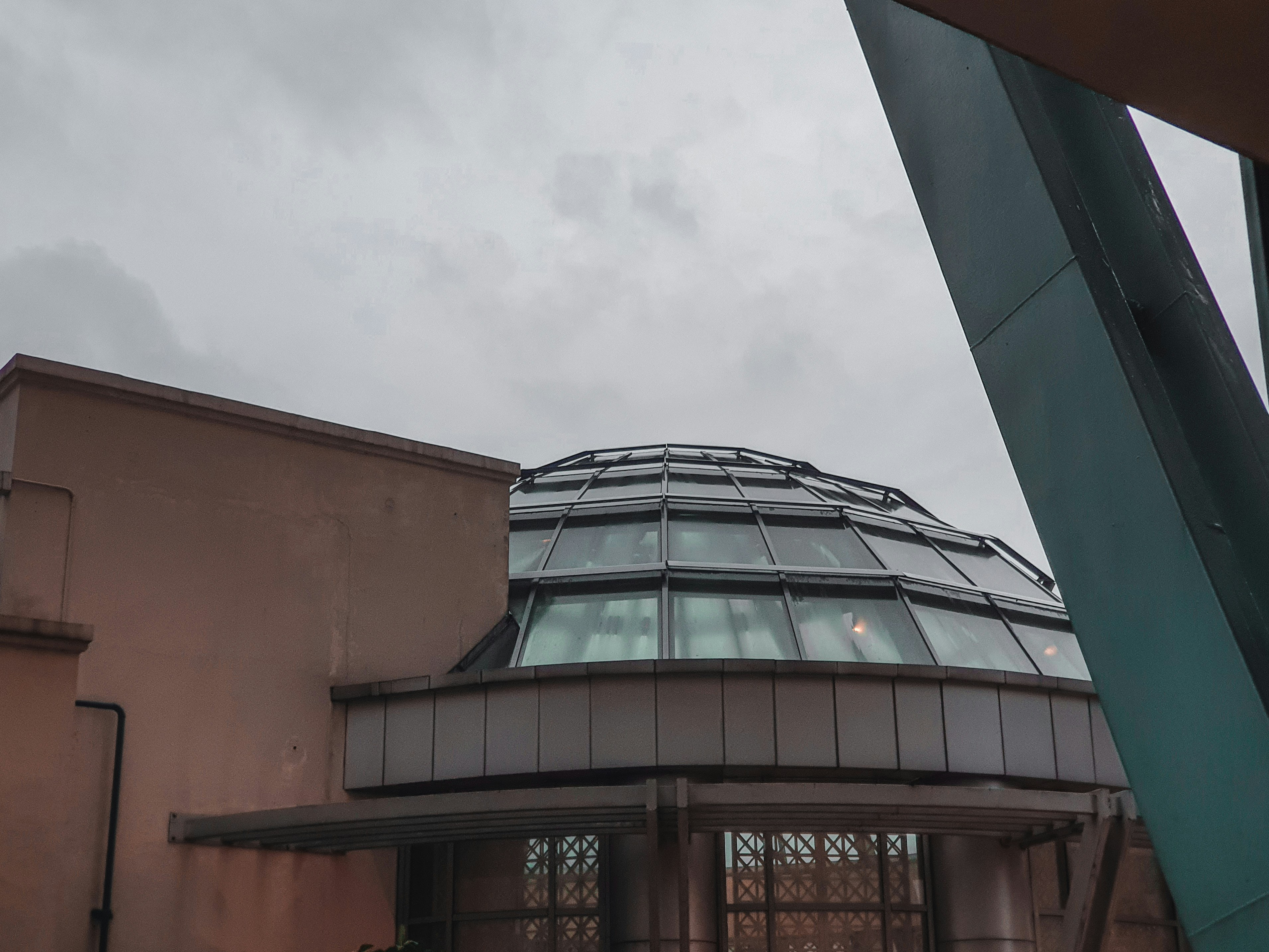 Geometric Glass Dome Framed by Steel Beams