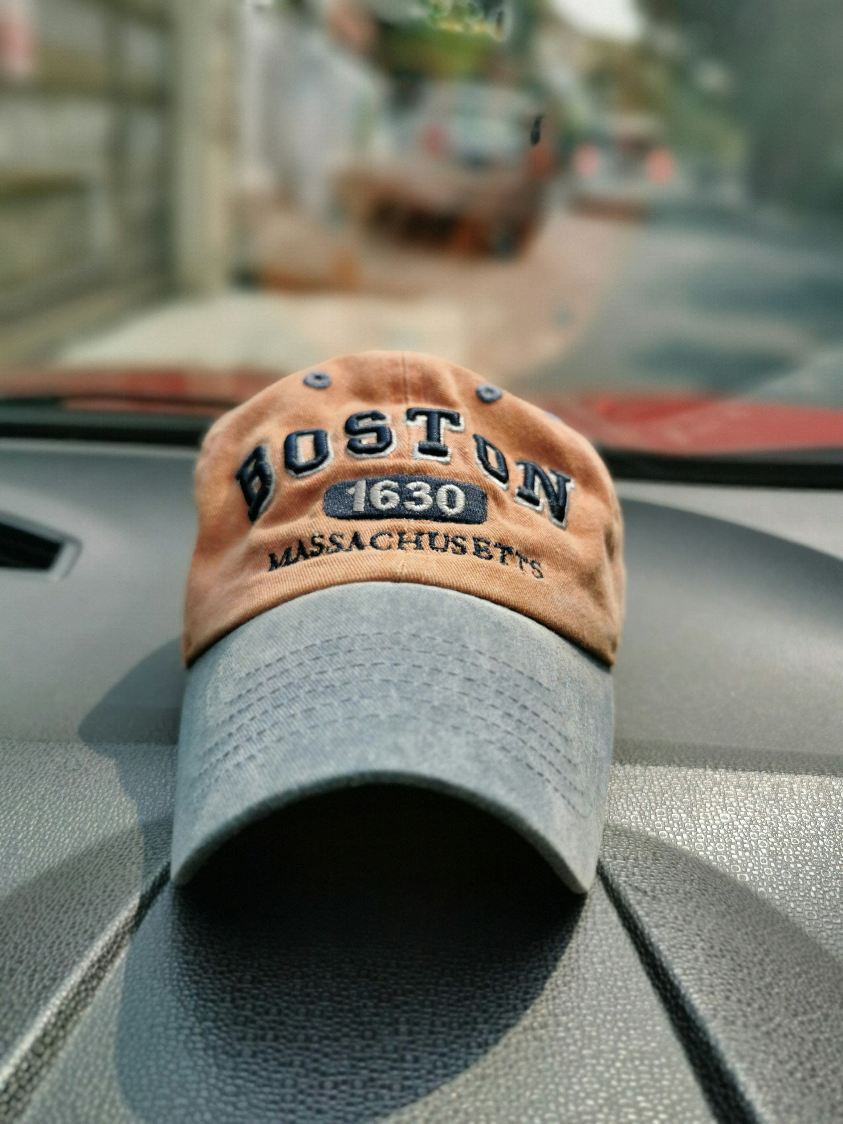 Brown and gray Boston embroidered fitted cap photo – Free Brown Image ...