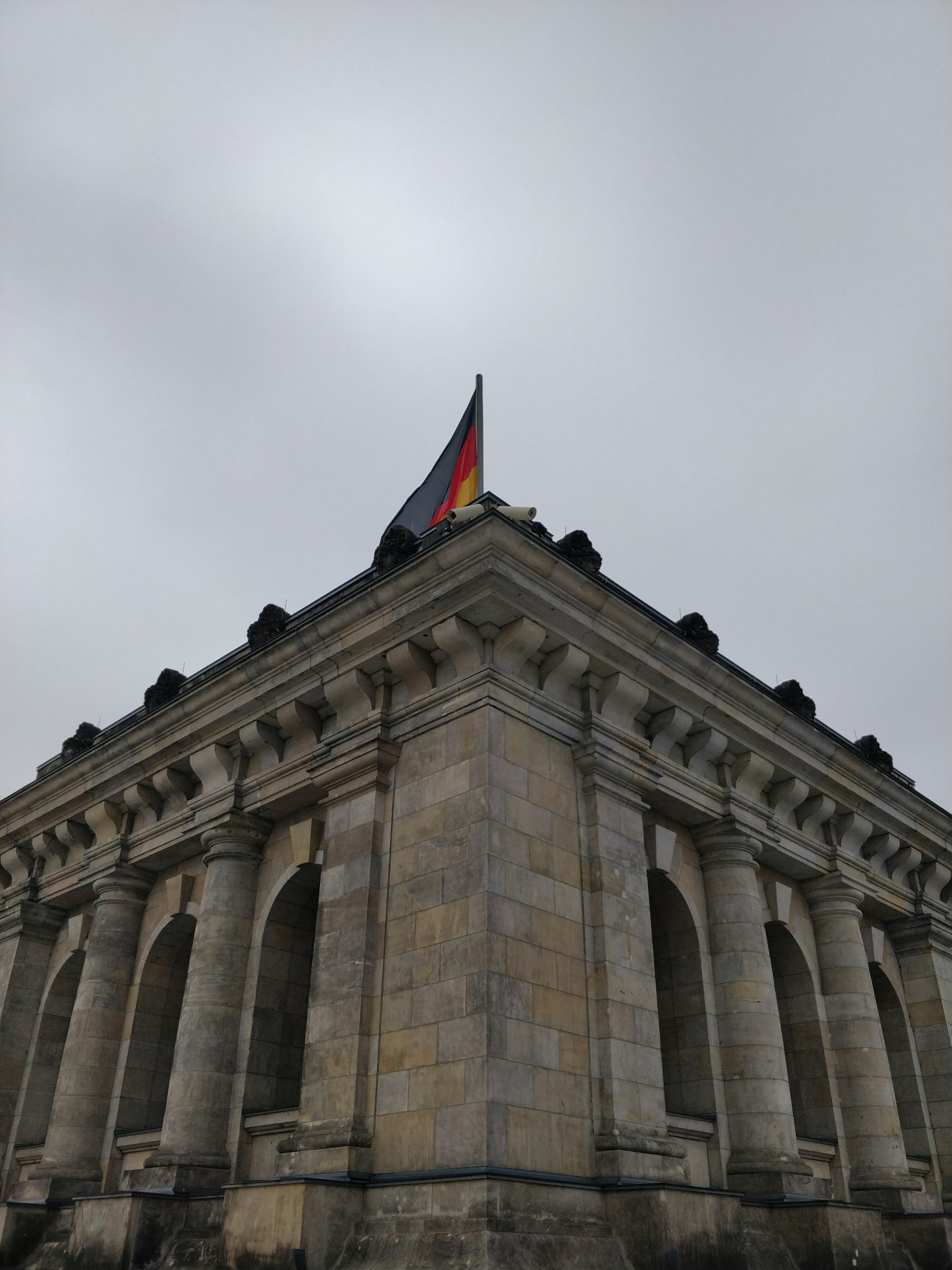 Majestic Stone Facade Under a Gloomy Sky