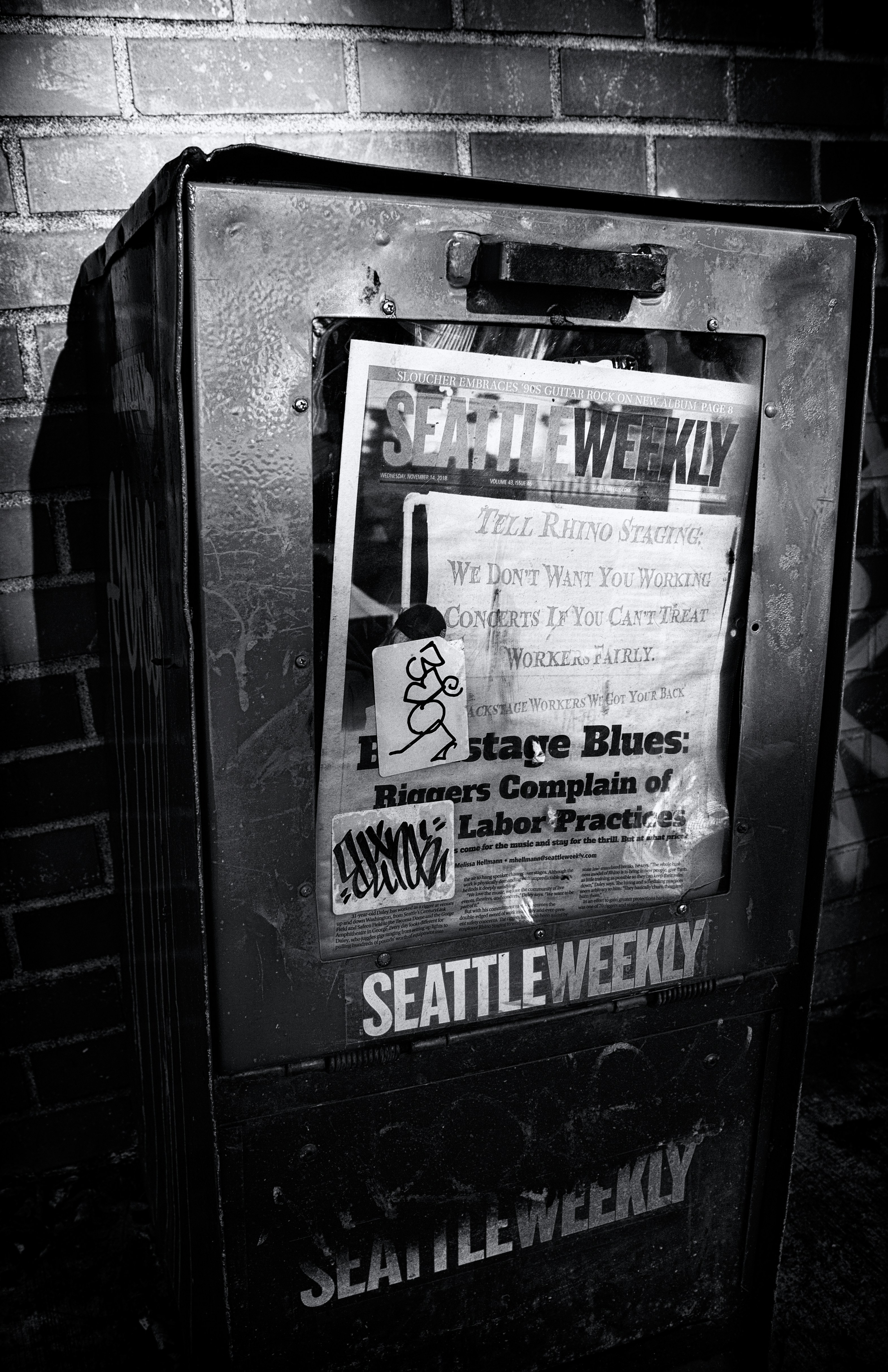 Grayscale photography of a Seattle Weekly newspaper machine photo ...