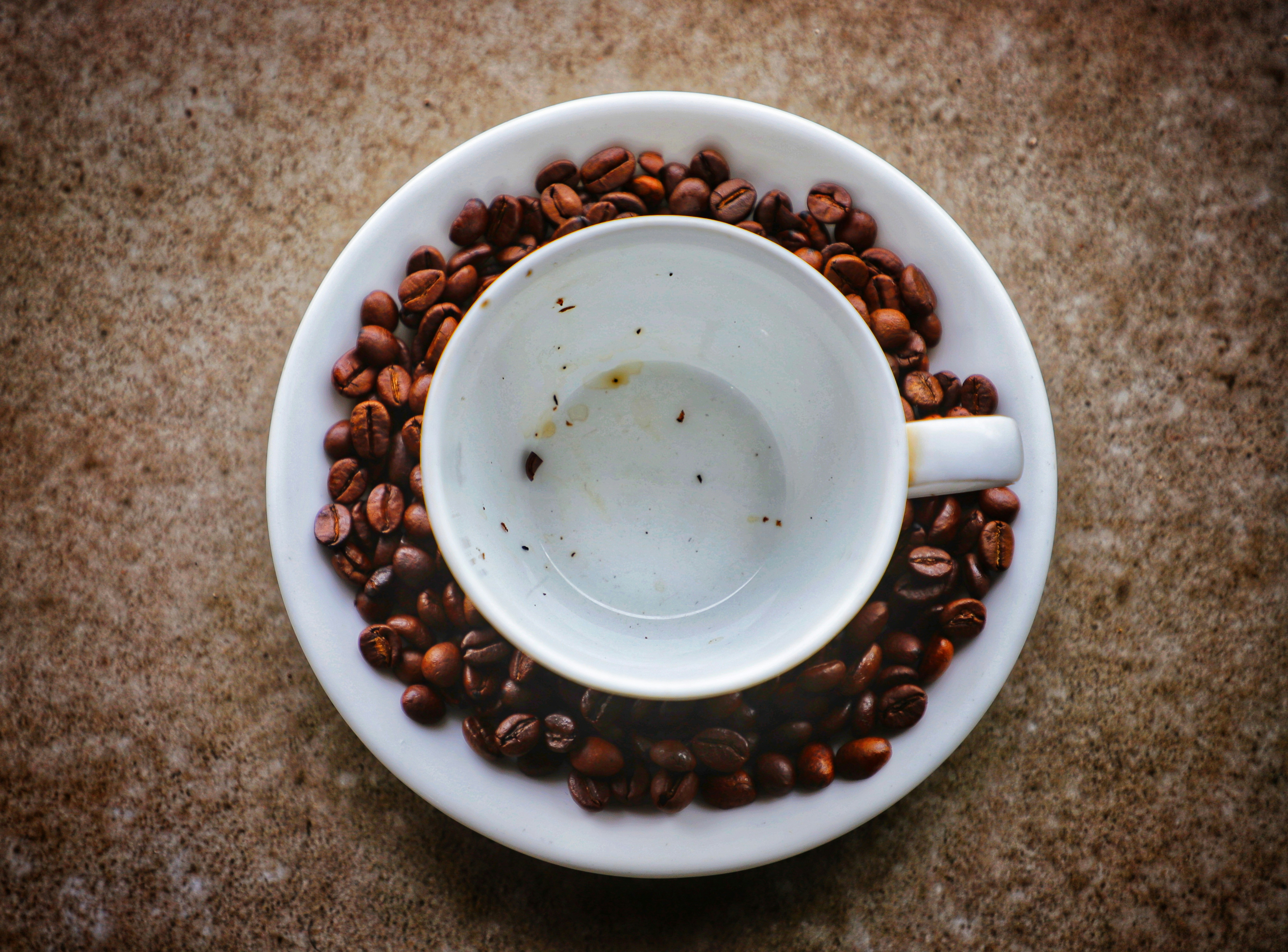Bean Ring: Top-Down Still-Life of a Coffee Cup Cradled by Roasted Beans