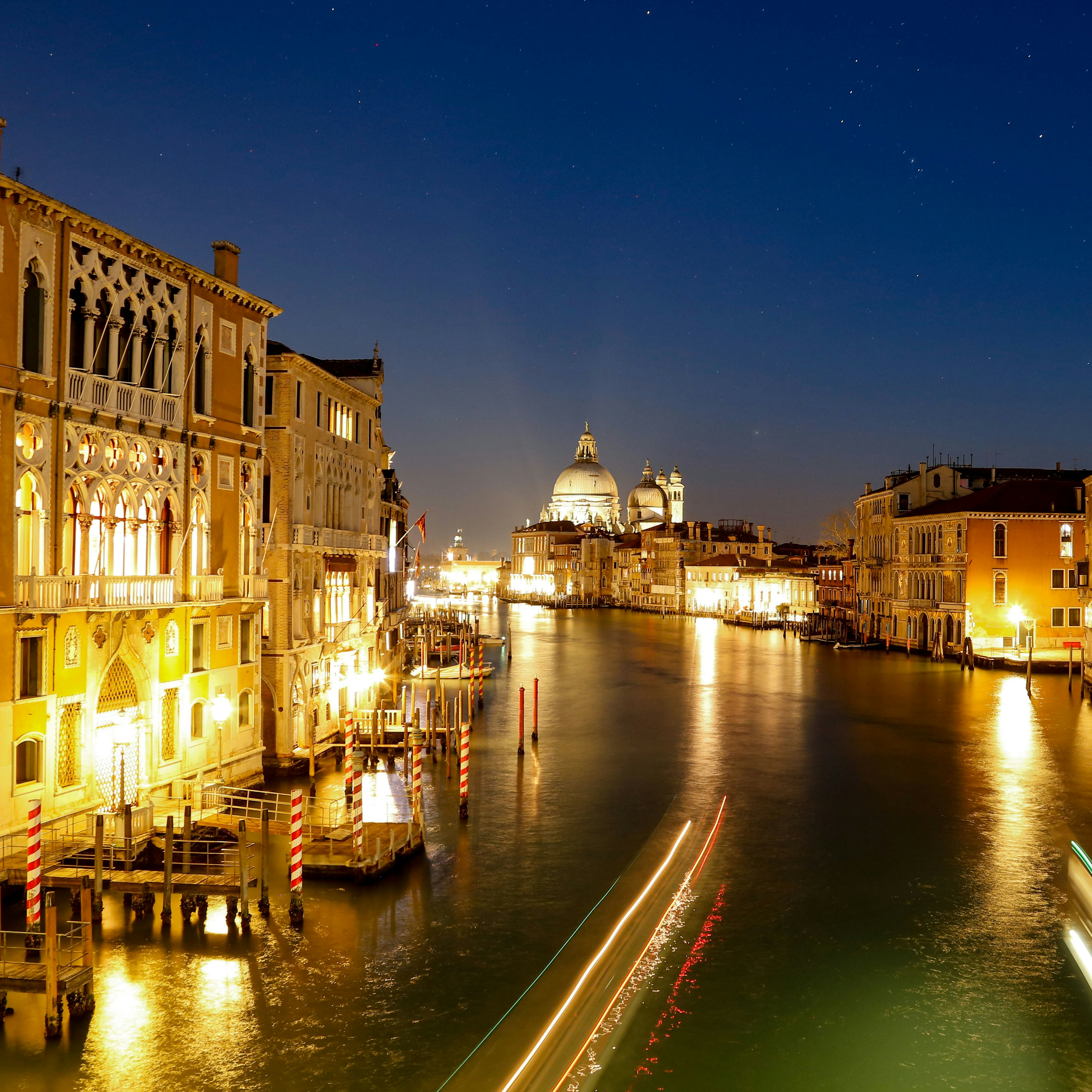 Time-lapse photography of boat in canal at night photo – Free Building ...