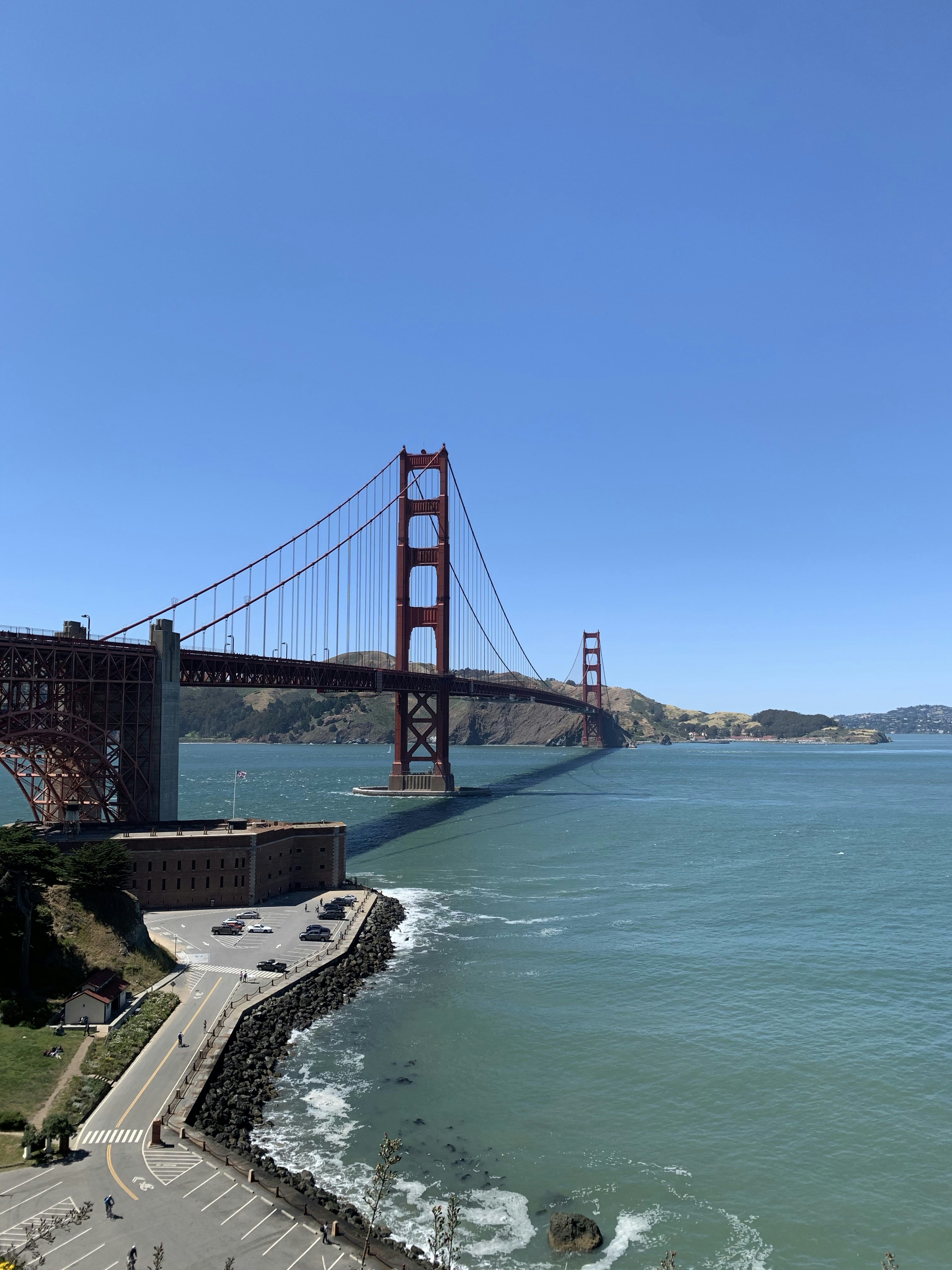 Crimson Span Over Pacific Blue: The Golden Gate Bridge in Clear Light
