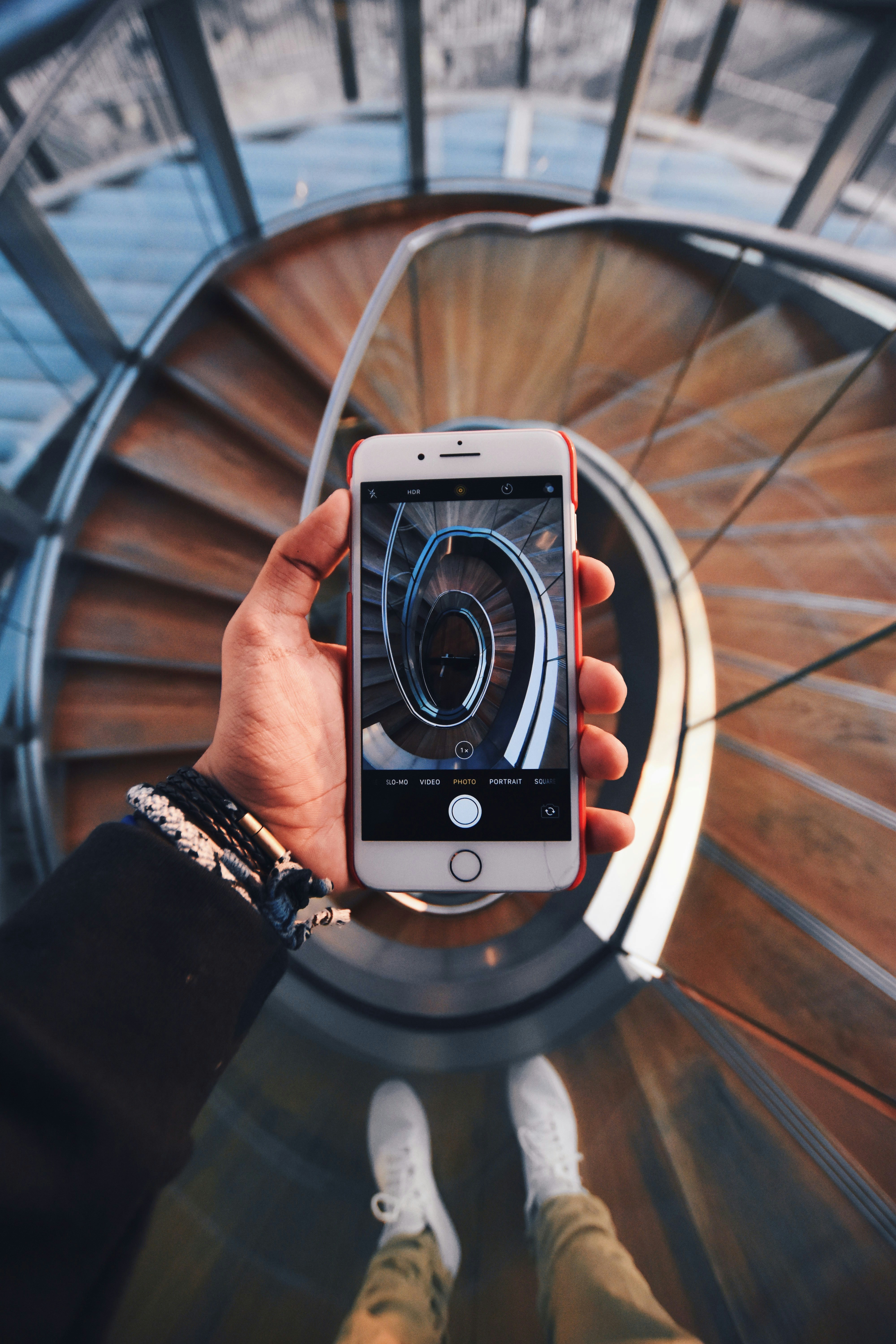 Spiral Within a Frame: Handheld Capture of a Glass Atrium Staircase