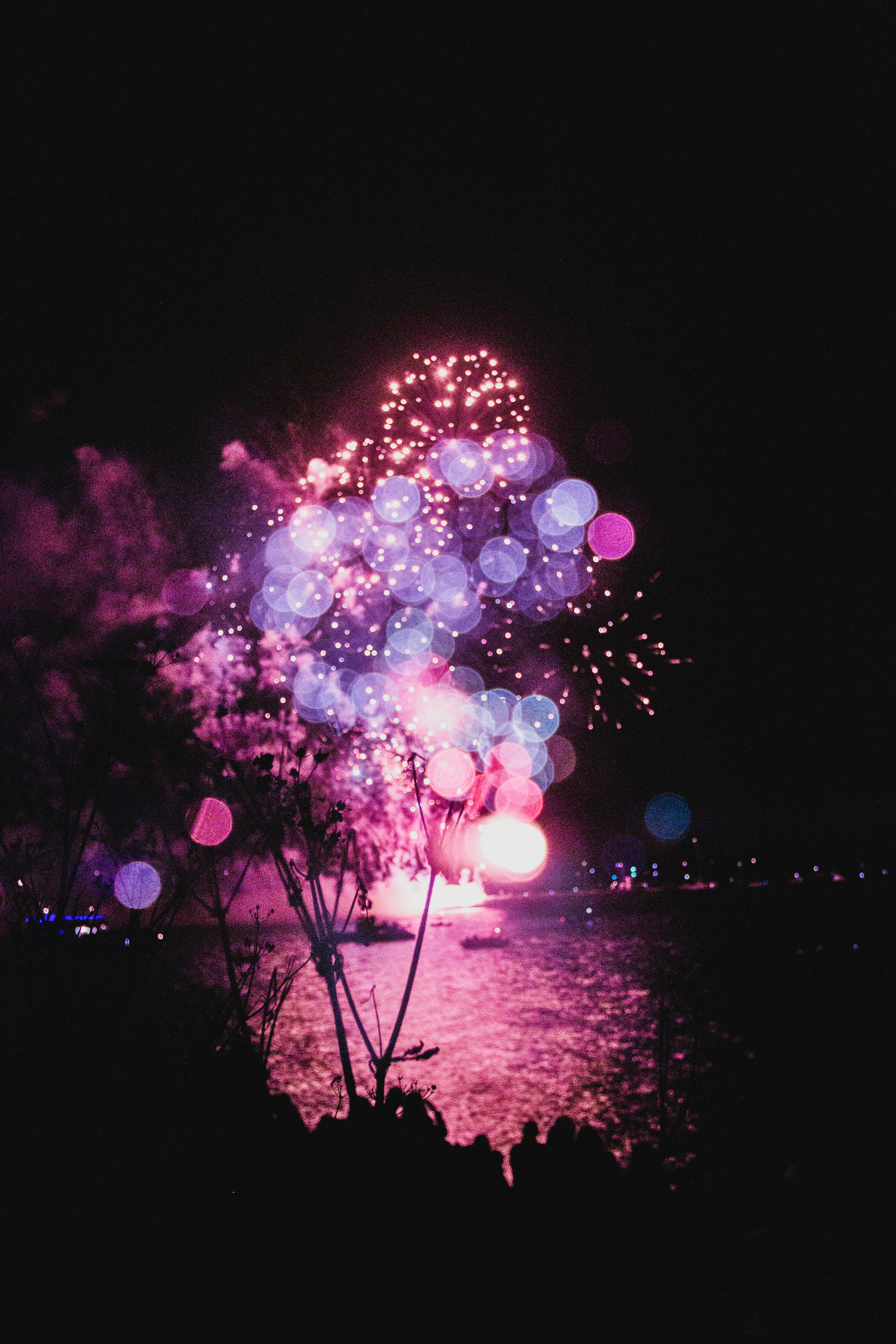 Orbs in Bloom: Fireworks Over a Quiet River