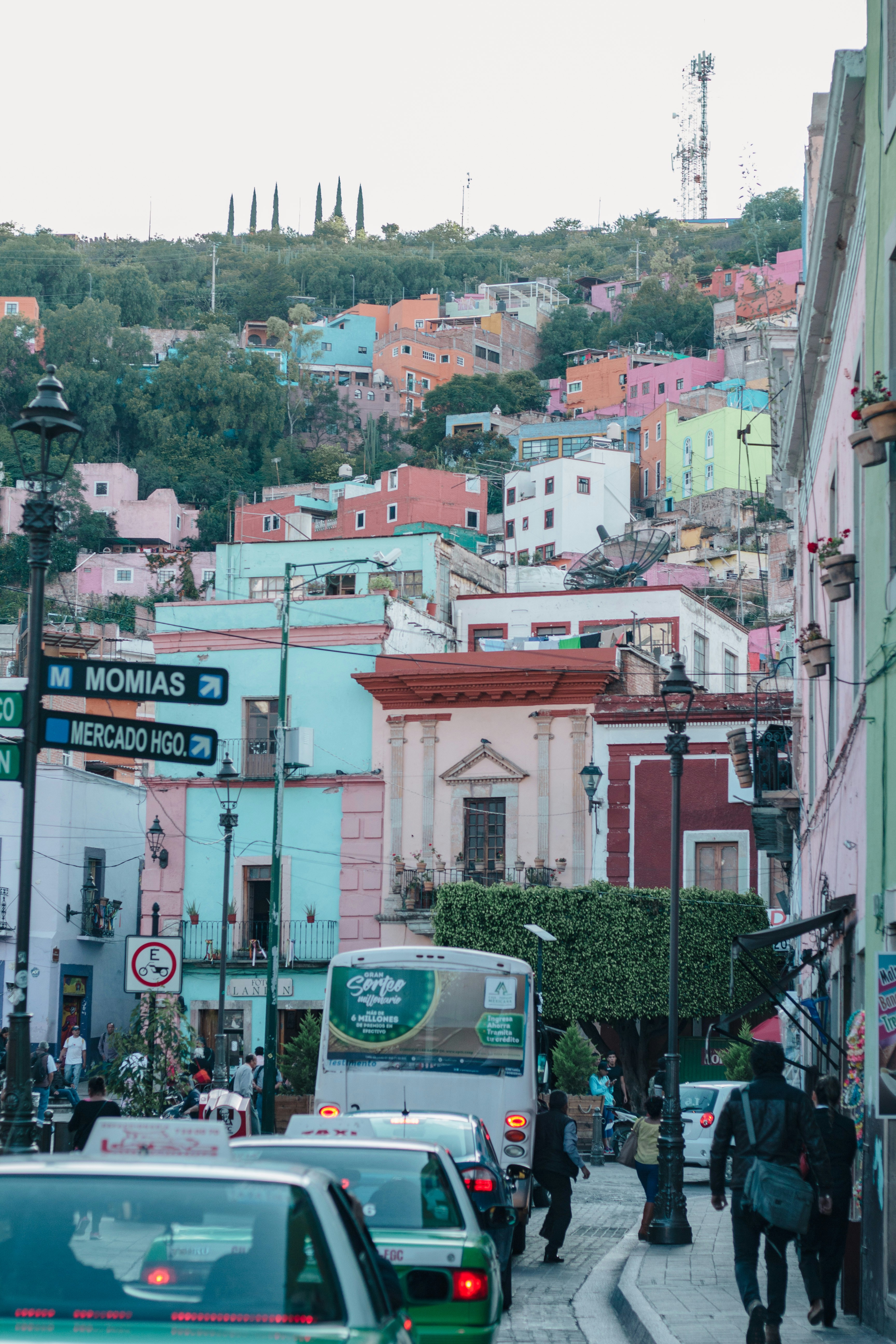 Pastel Hillside Street: A Bustling Corridor of Color