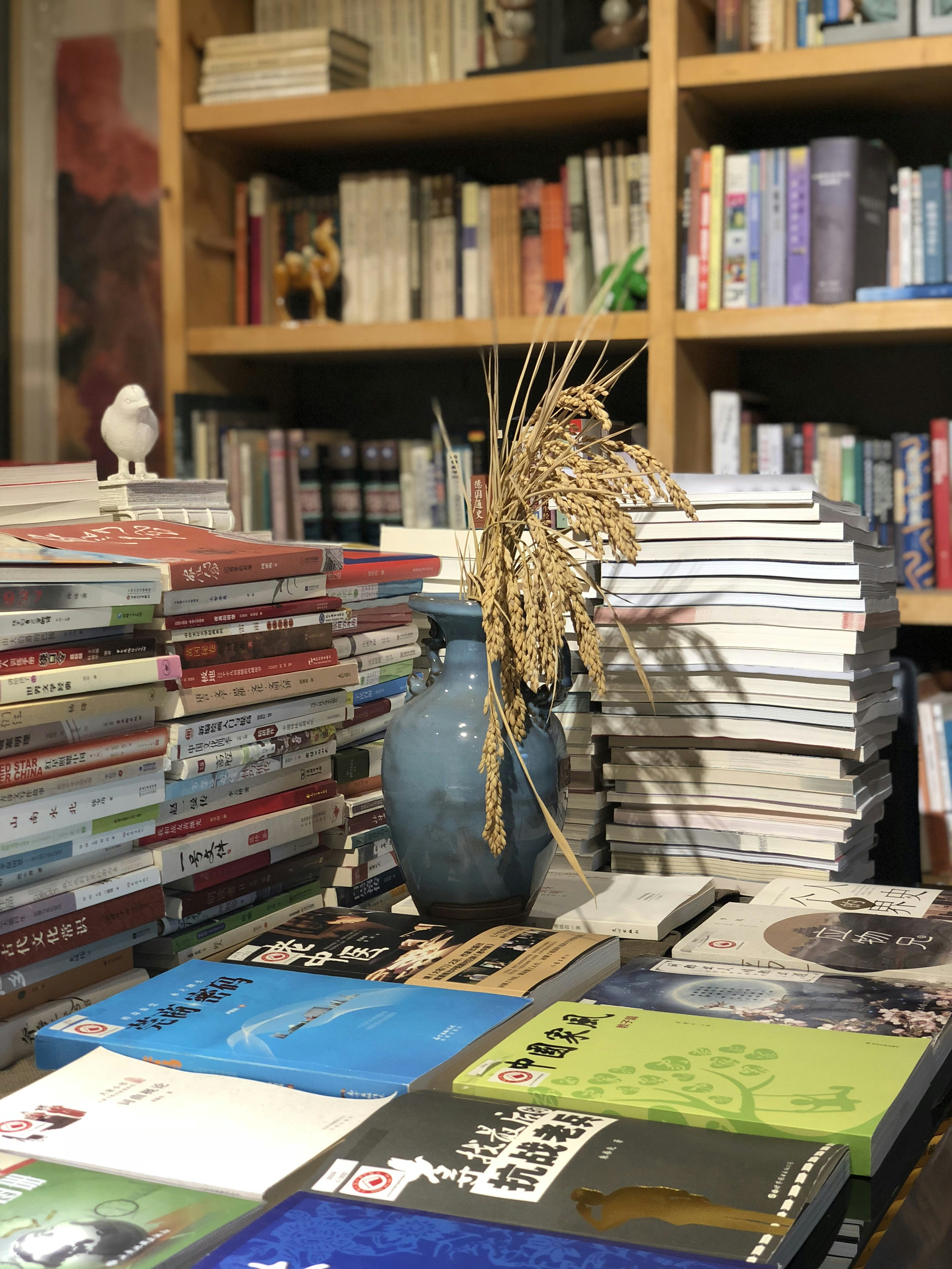 Tower of Tomes: A Quiet Still-Life of Books and Grain