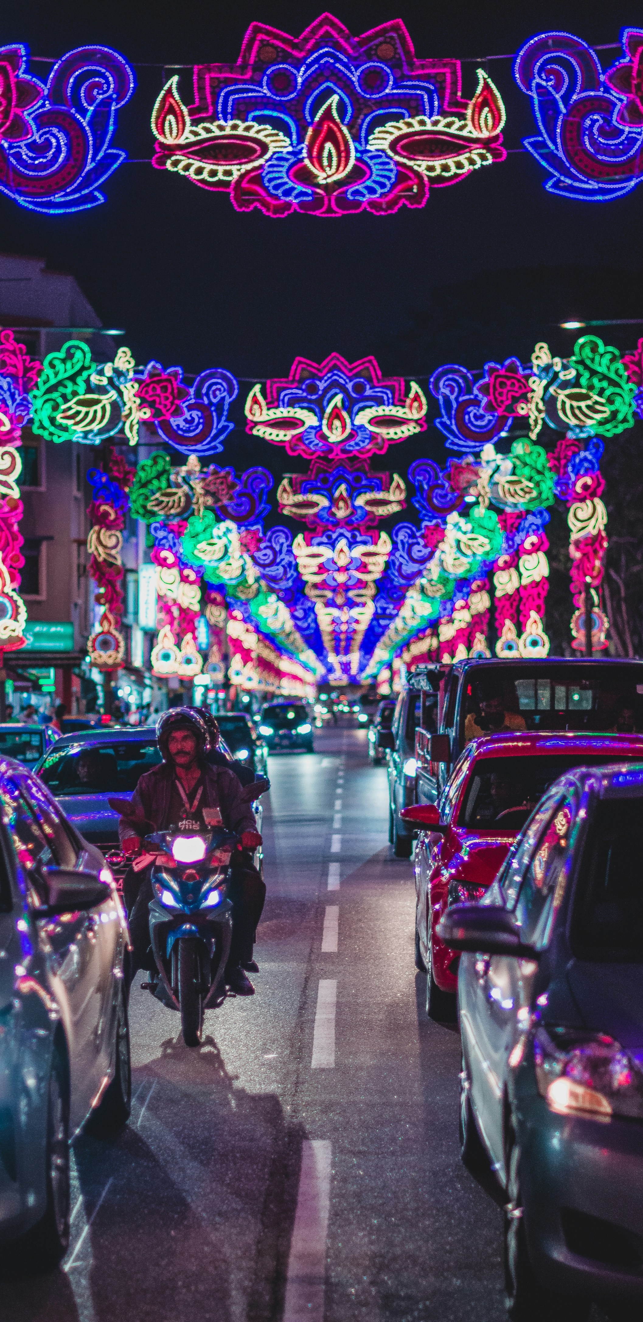 Neon Night Parade: A Motorbike Through the Electric Archway