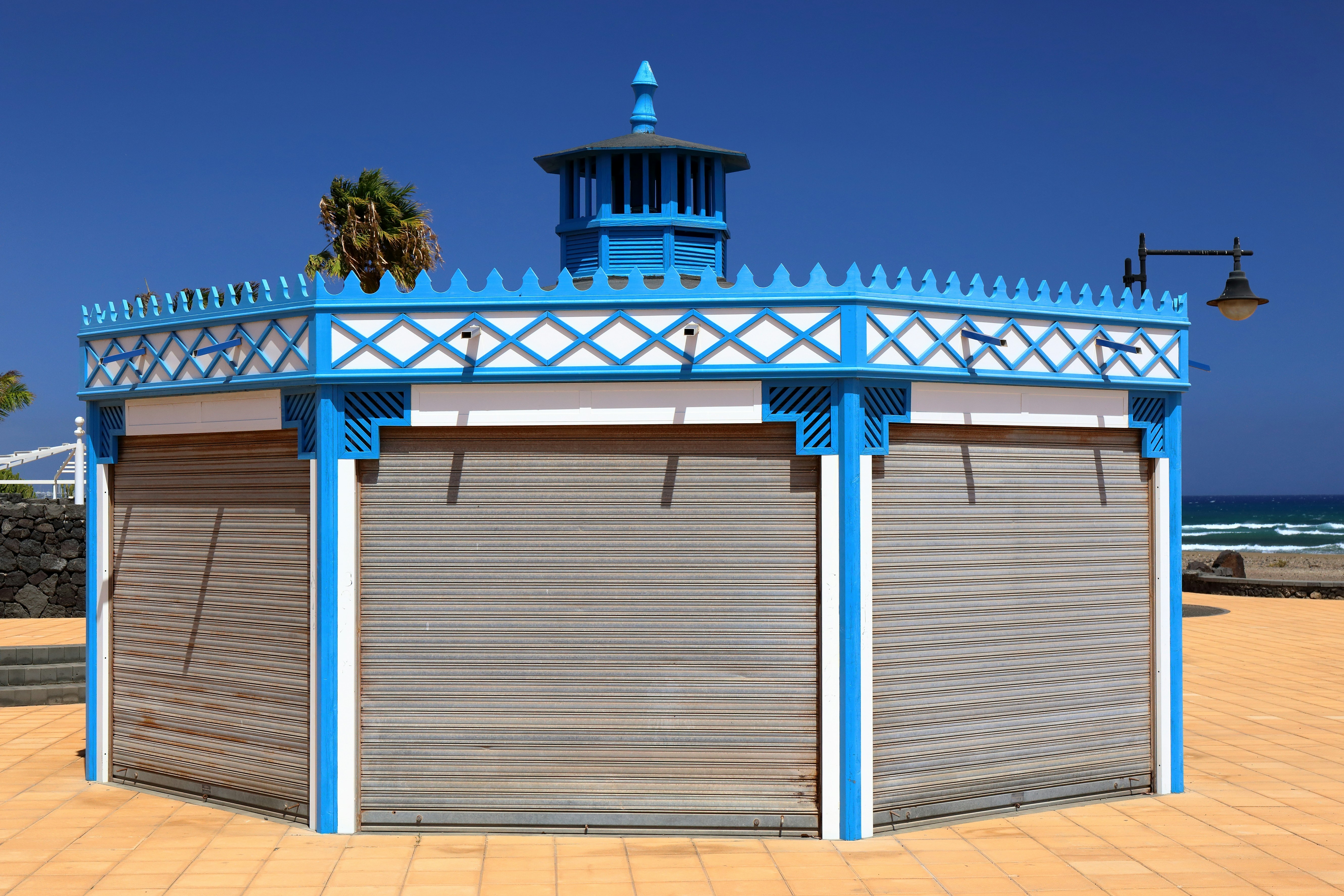 Vibrant Octagonal Pavilion Under Clear Skies