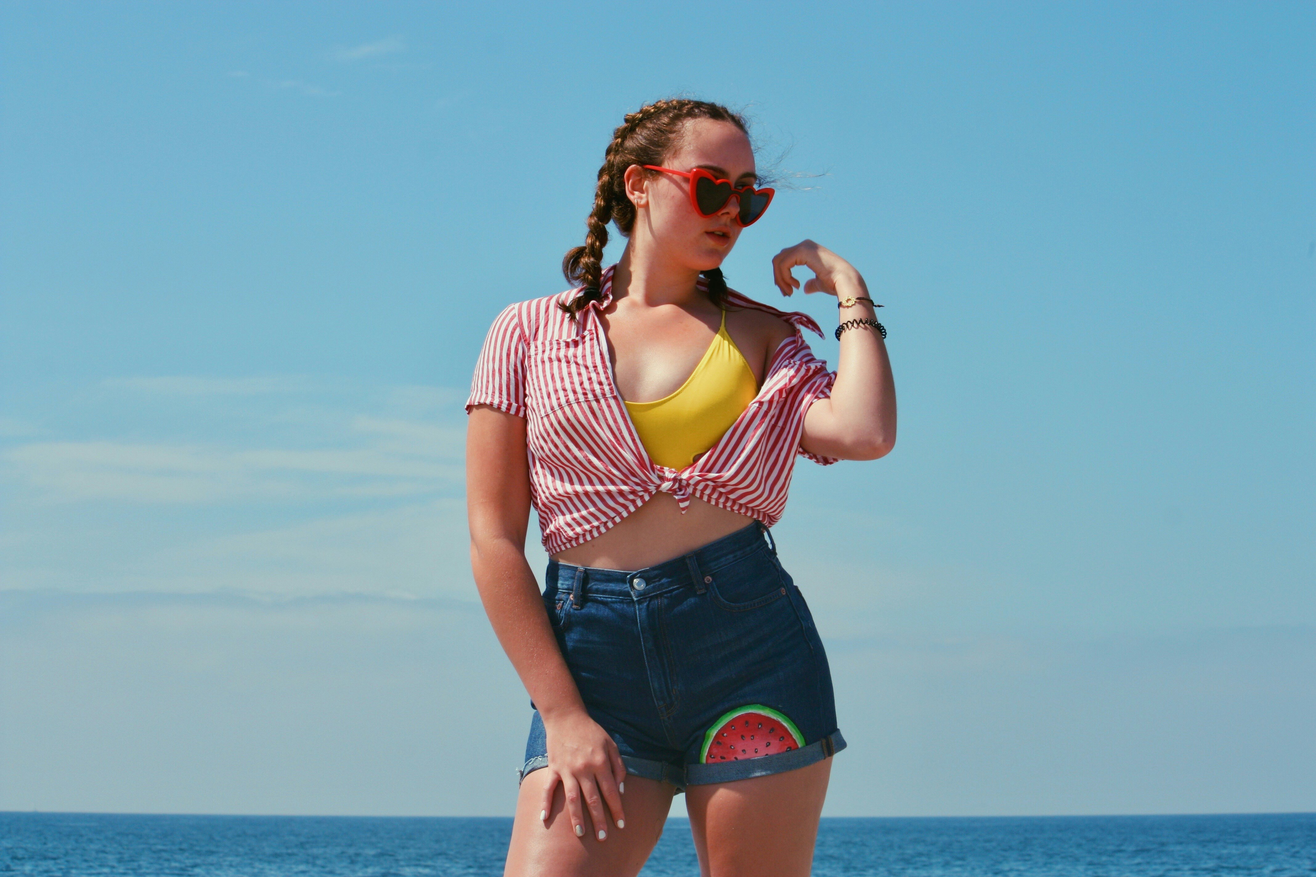 Watermelon Patch at Sunlit Shore: A Bold Beach Portrait