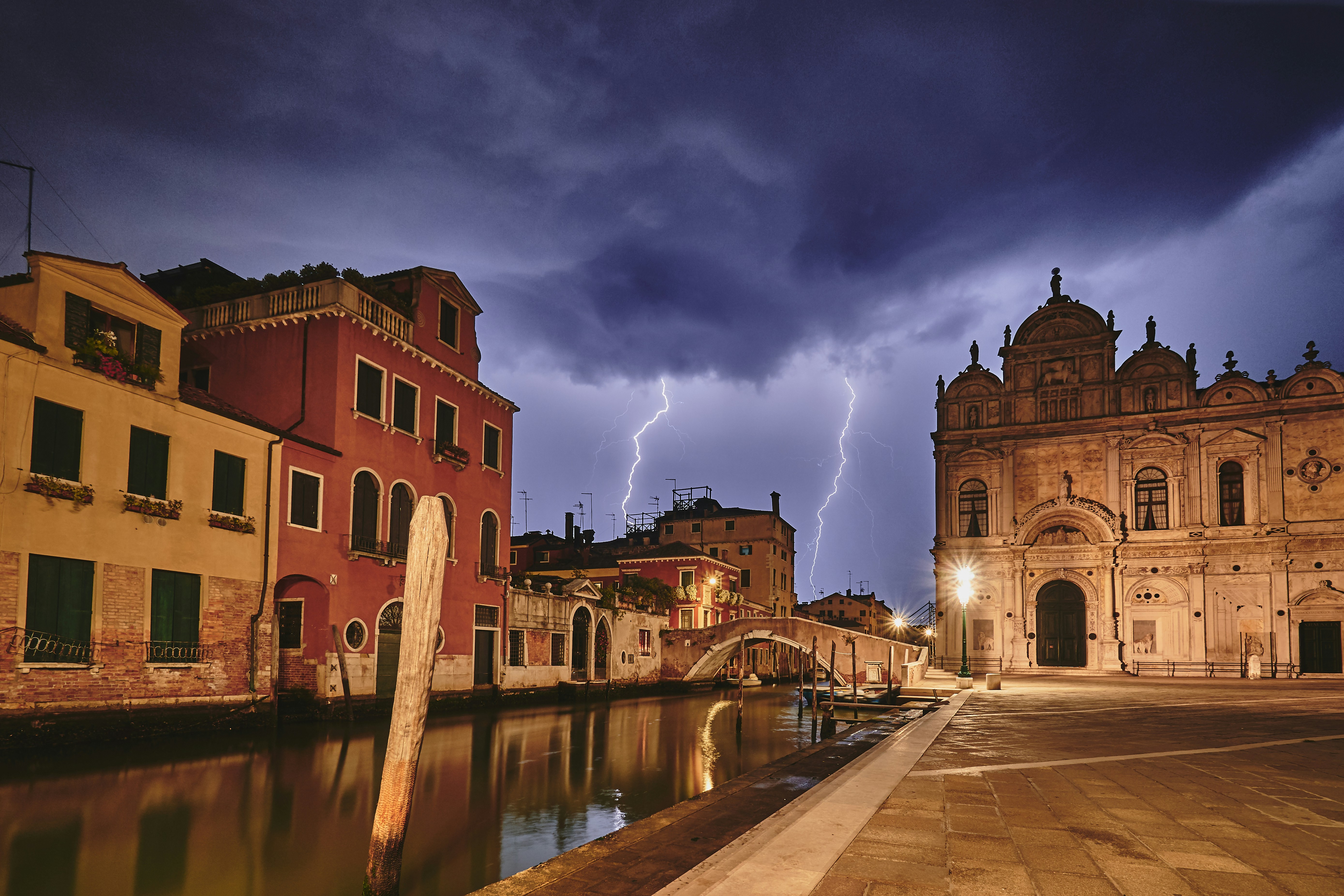 Lightning over the Canaled Piazza: Night in Vicolo and Cathedral