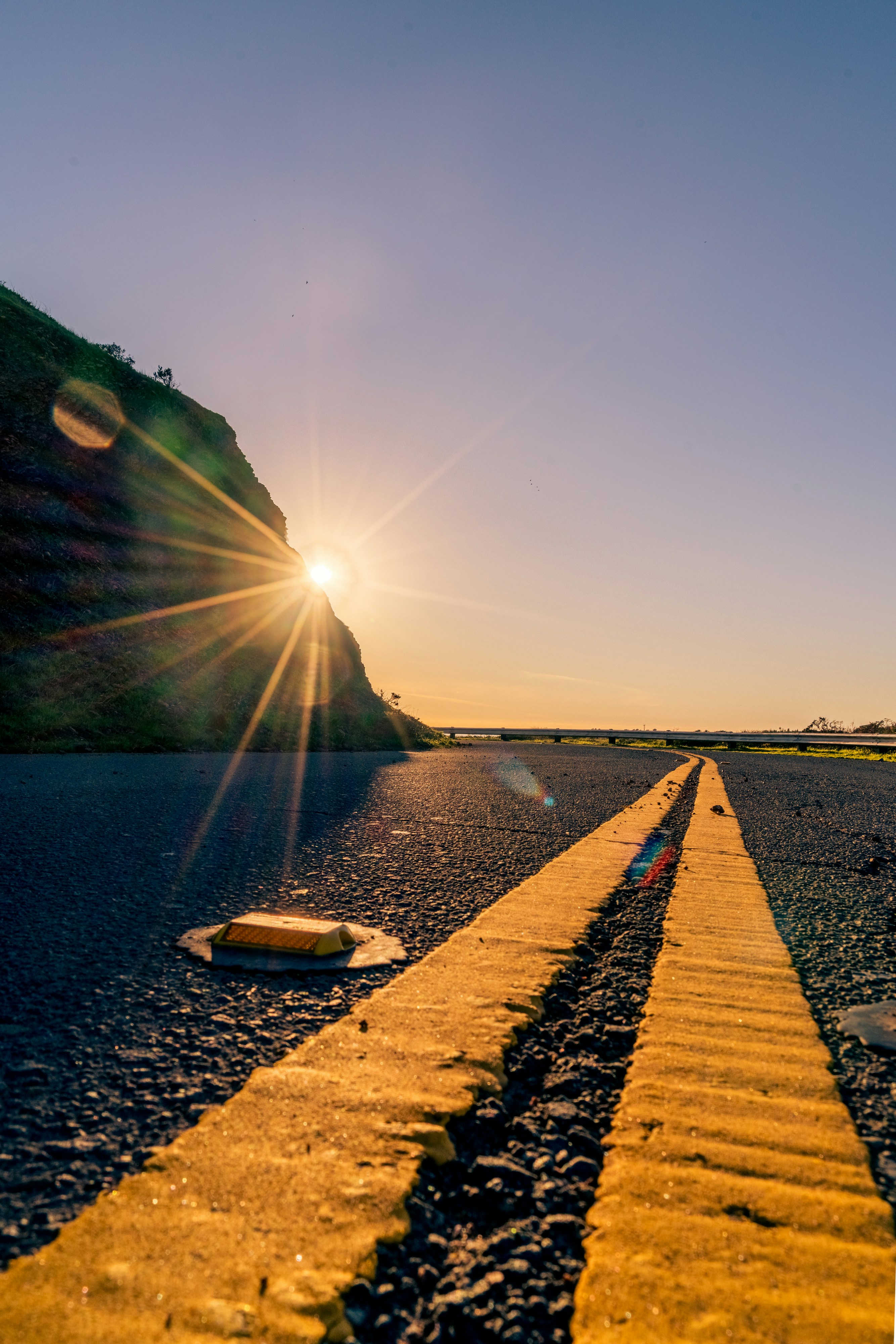 Sunburst on the Long Road: Golden Centerline Toward a Quiet Horizon
