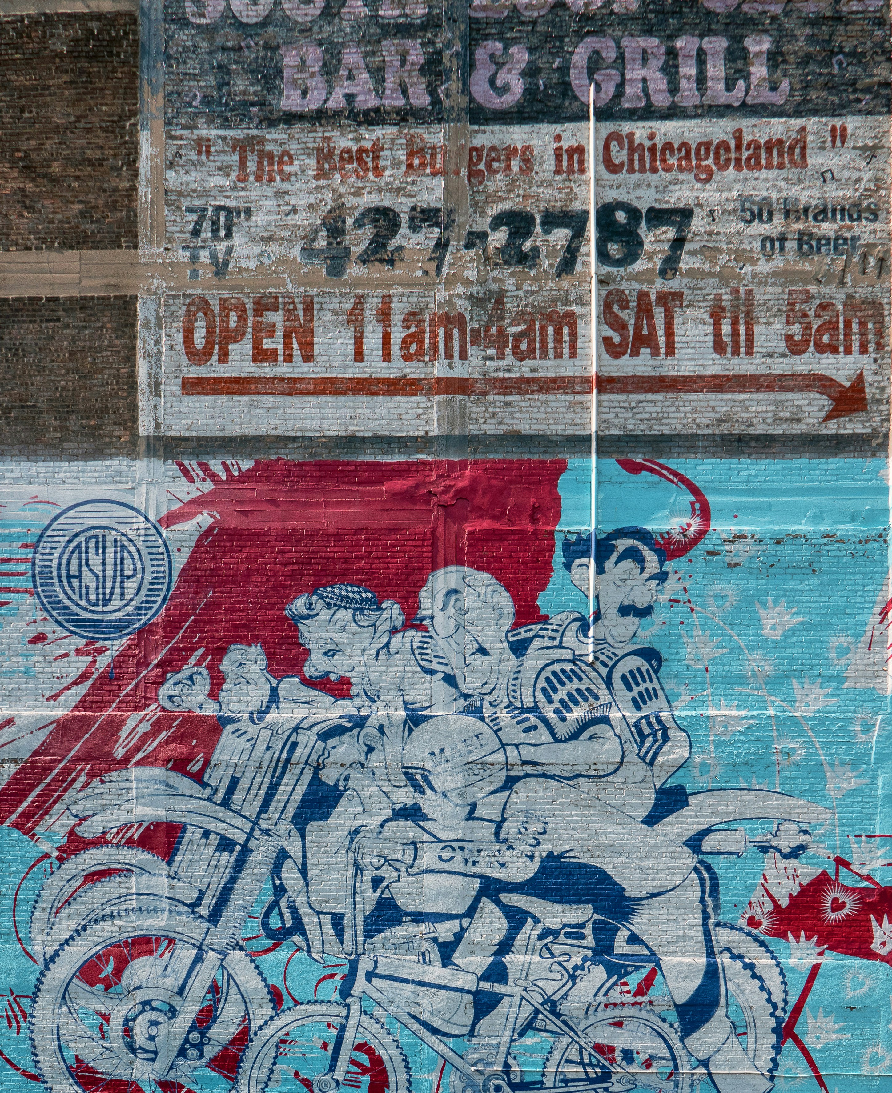 Chrome and Blue: A Motorcycle Choir on a Chicago Brick Wall