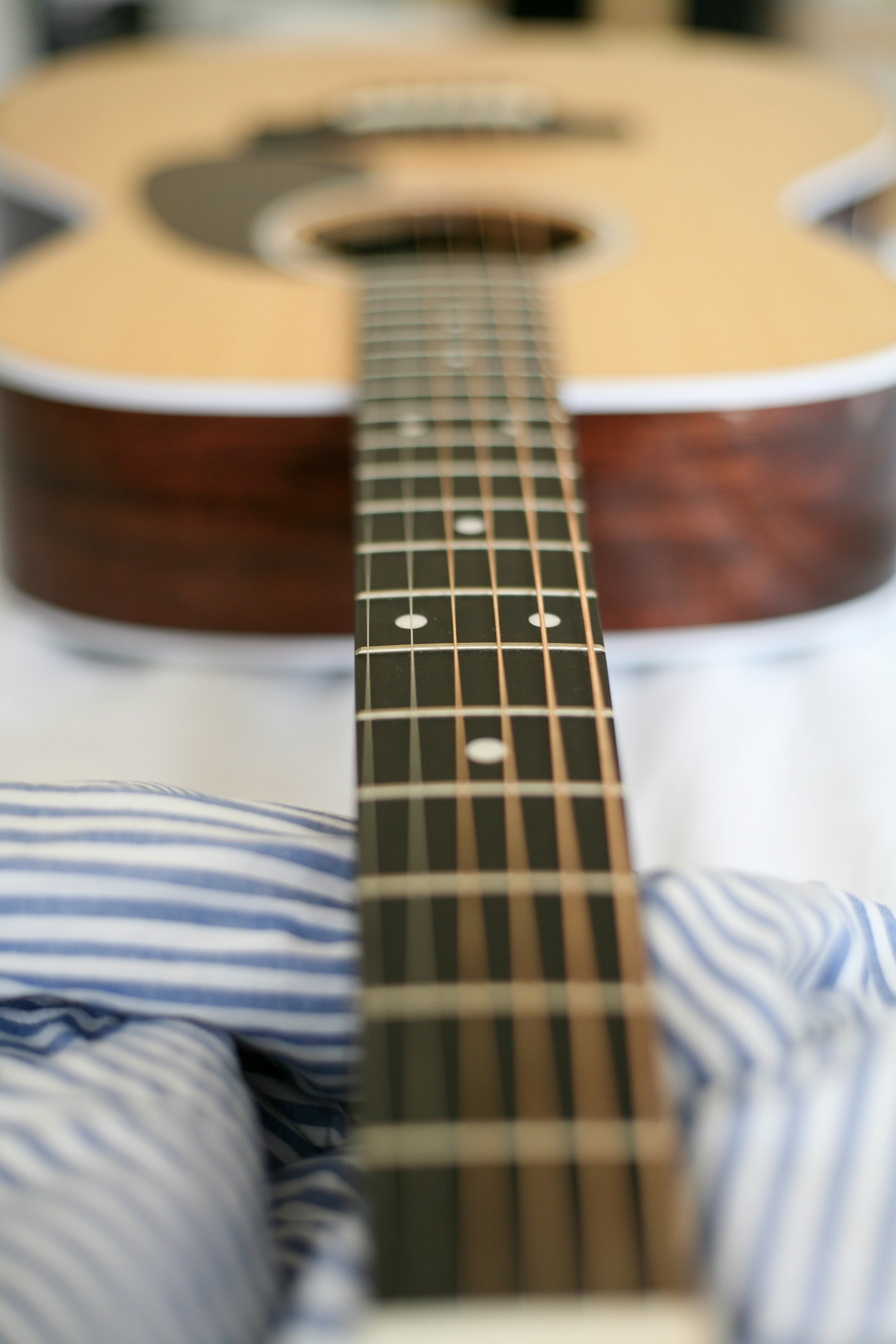 Strings in Focus: A Guitar Reaches for the Soft Light