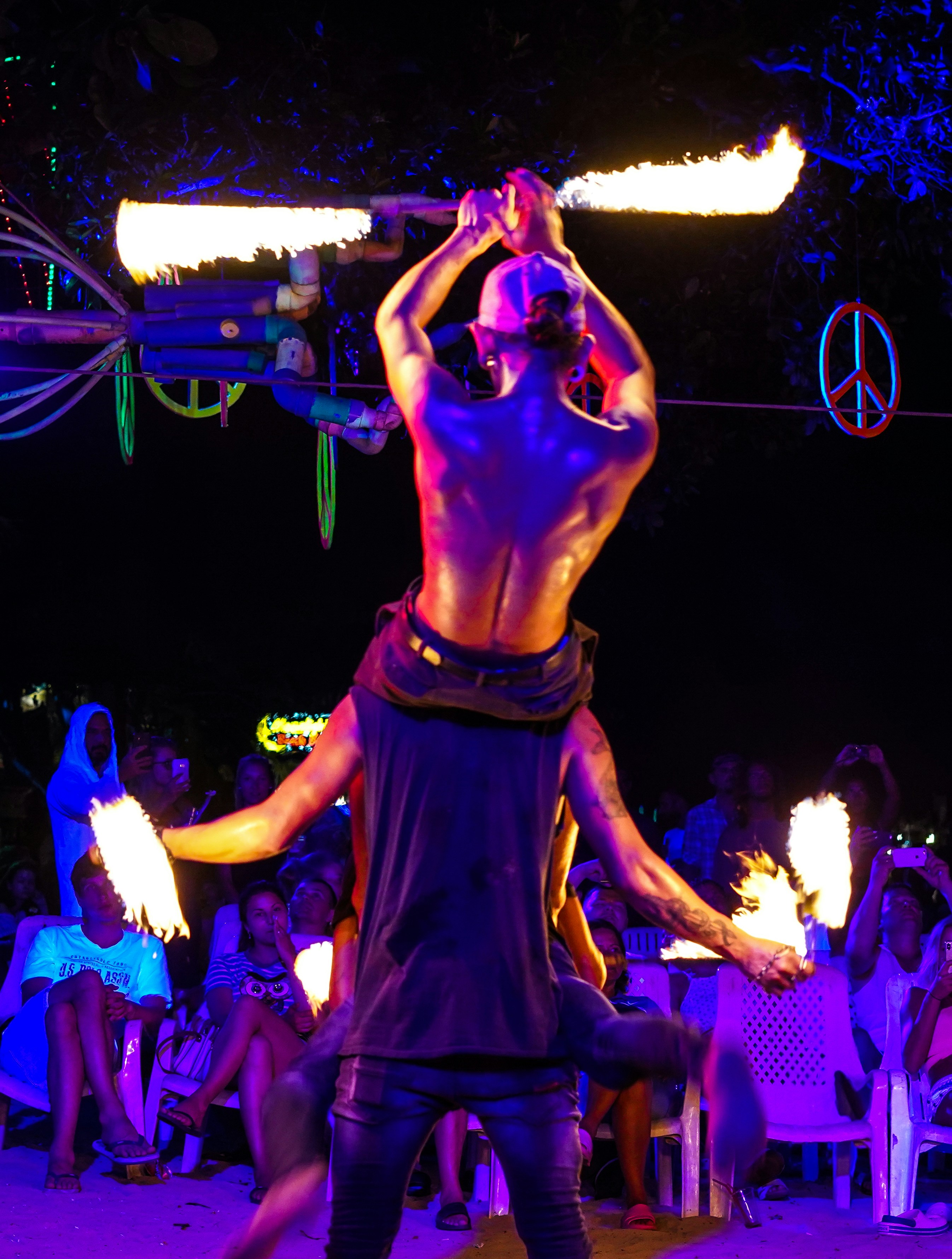 Man with fire at night | two men fire dancing