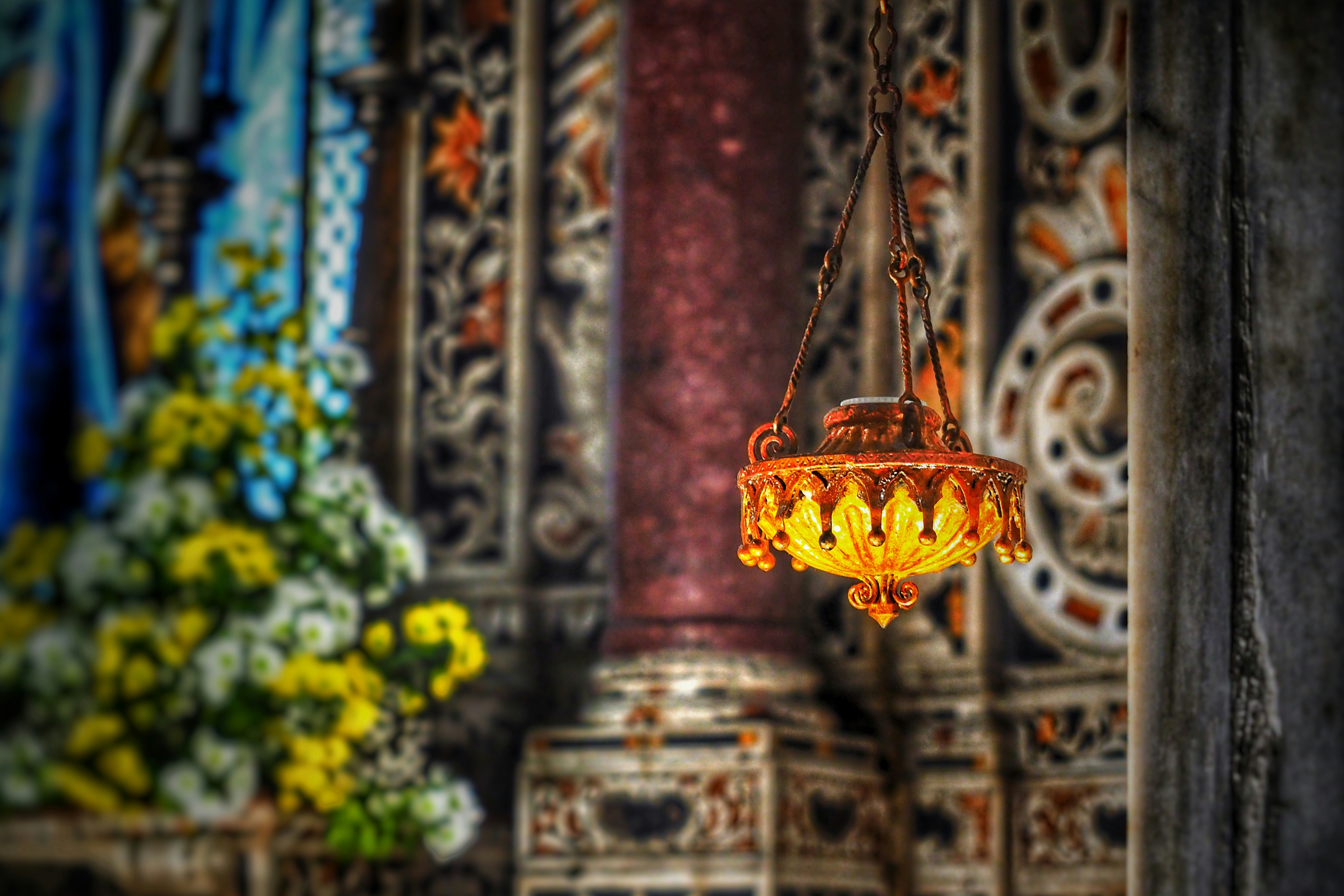 Amber Glow: Lantern in the Ornate Hall