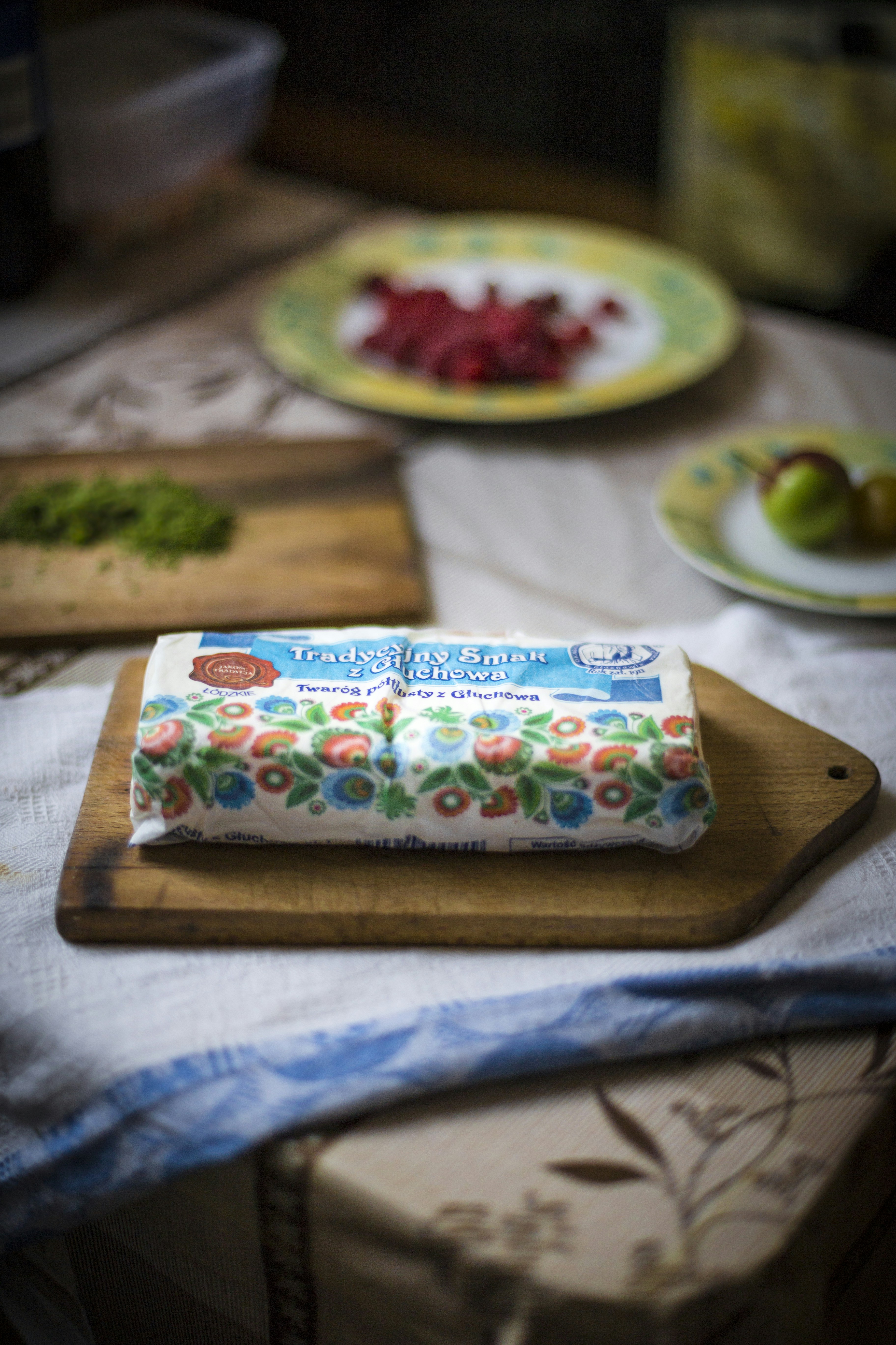 Floral Wrap on a Rustic Board: A Quiet Kitchen Moment