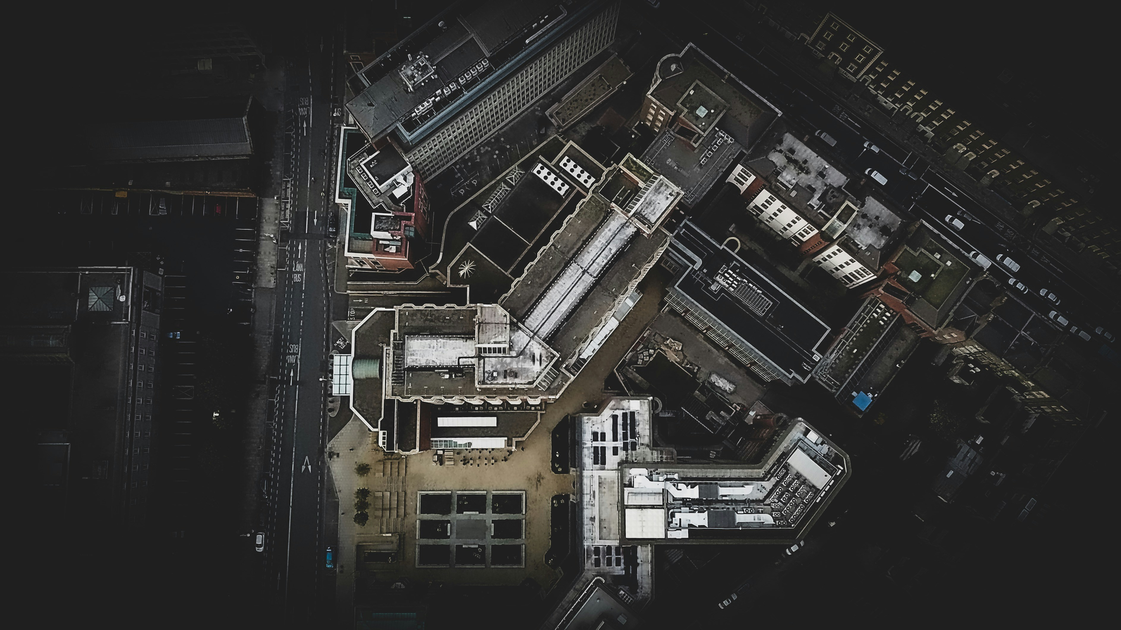high-angle photography of buildings and road