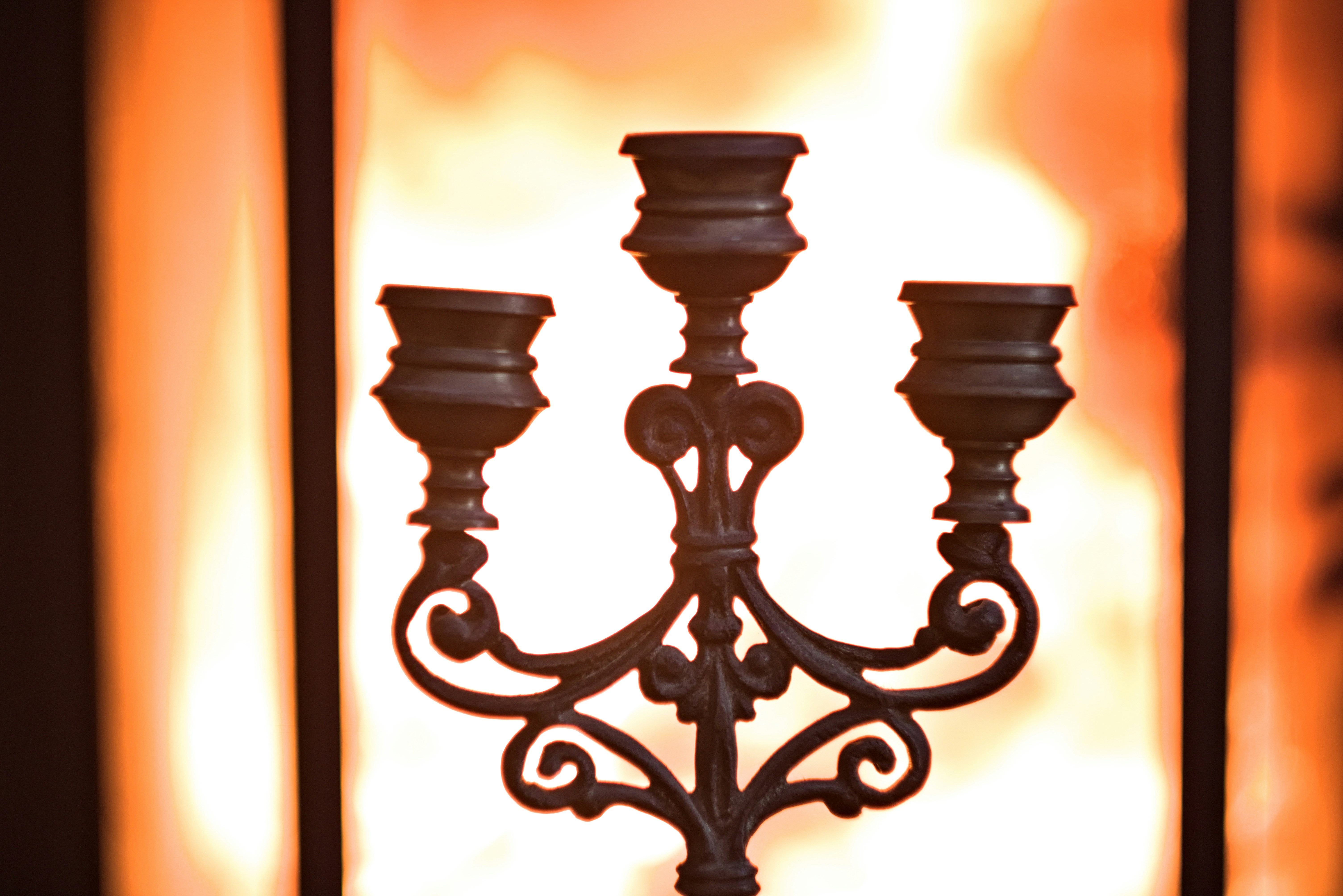 gray metal candleholder