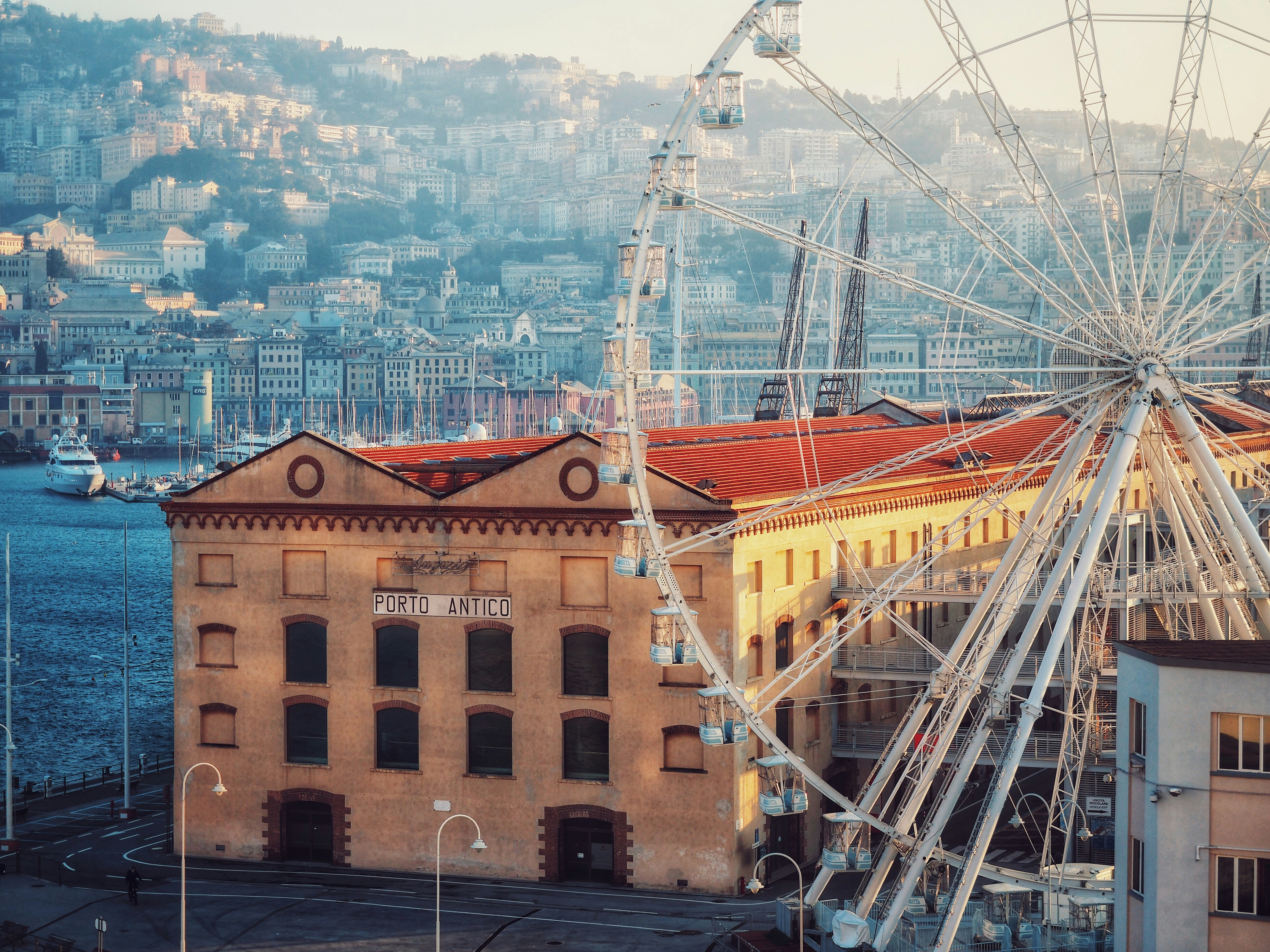 Porto Antico Ferris Wheel Framing Genoa's Seaside Panorama