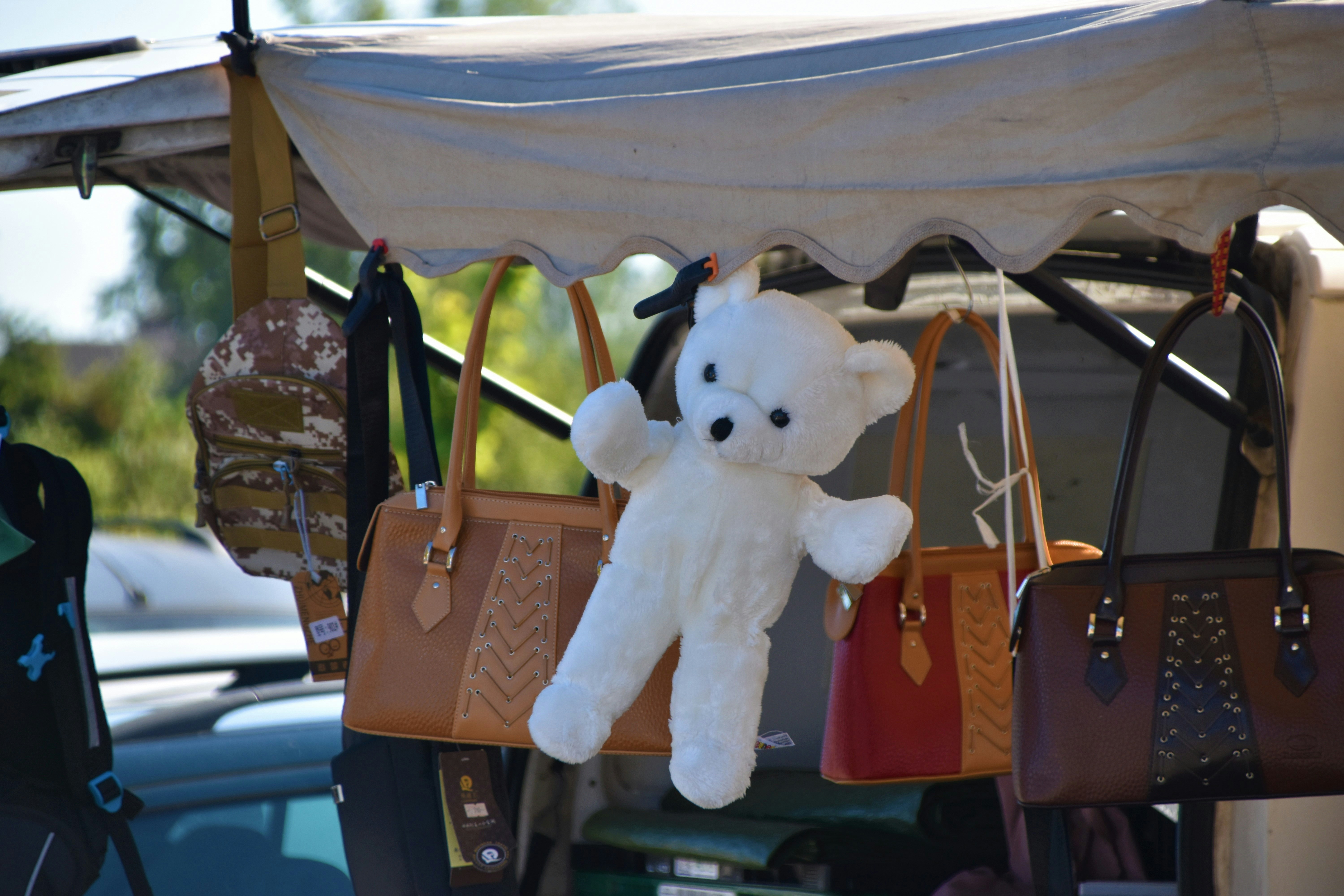 A Teddy Bear searches new parents on a flea market