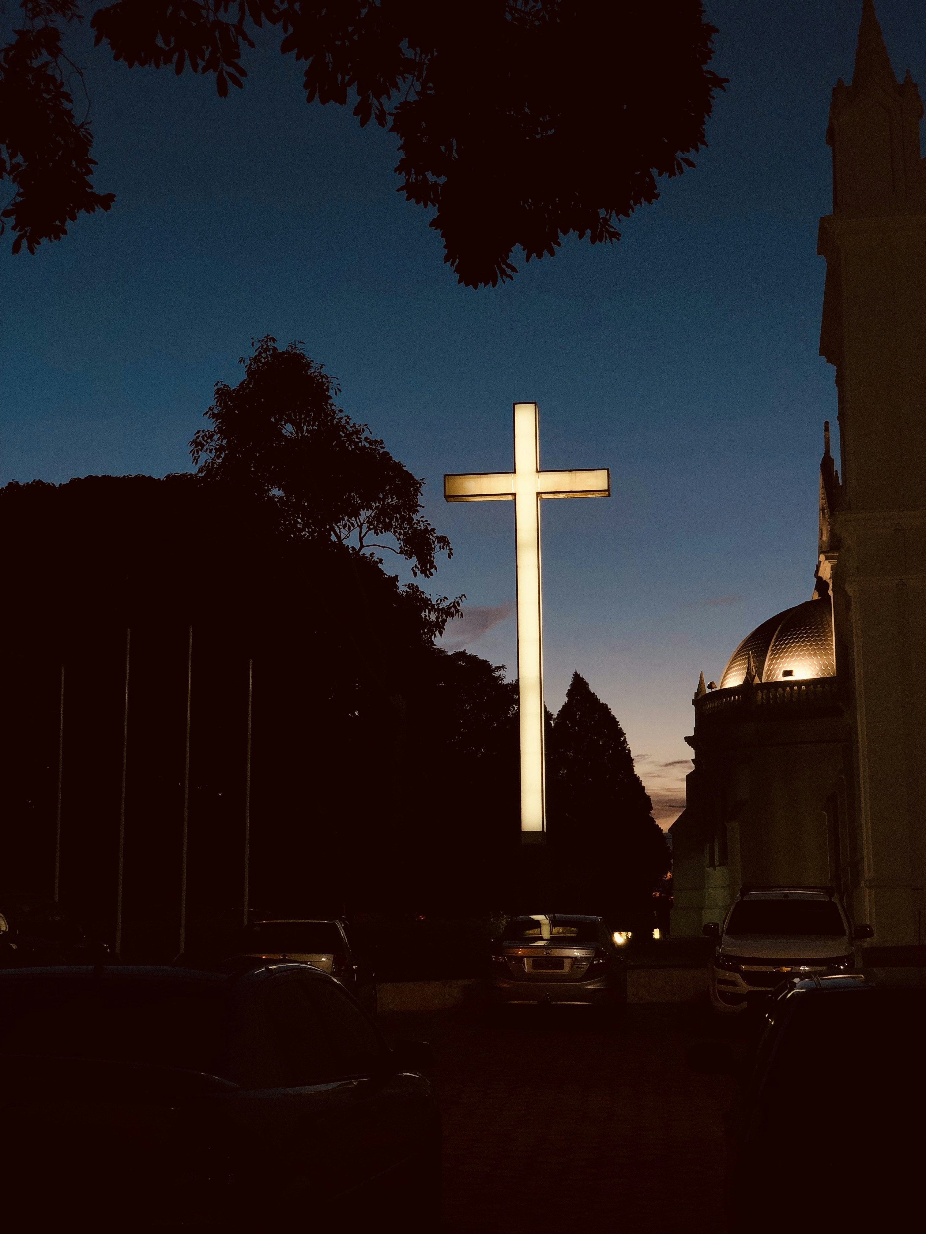 Architectural photography of white lighted cross photo – Free Religious ...