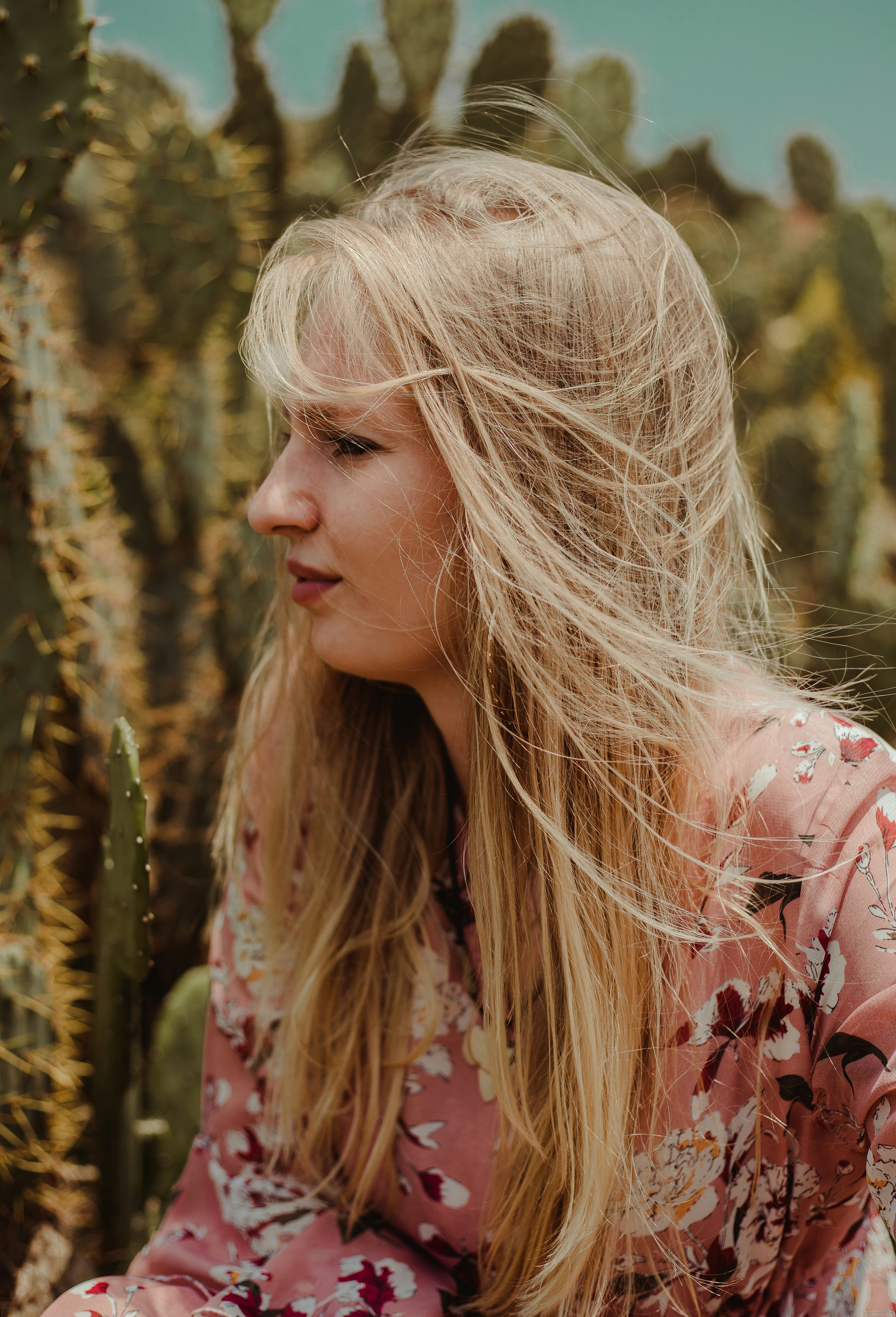 Wind-swept Portrait in a Cactus Field