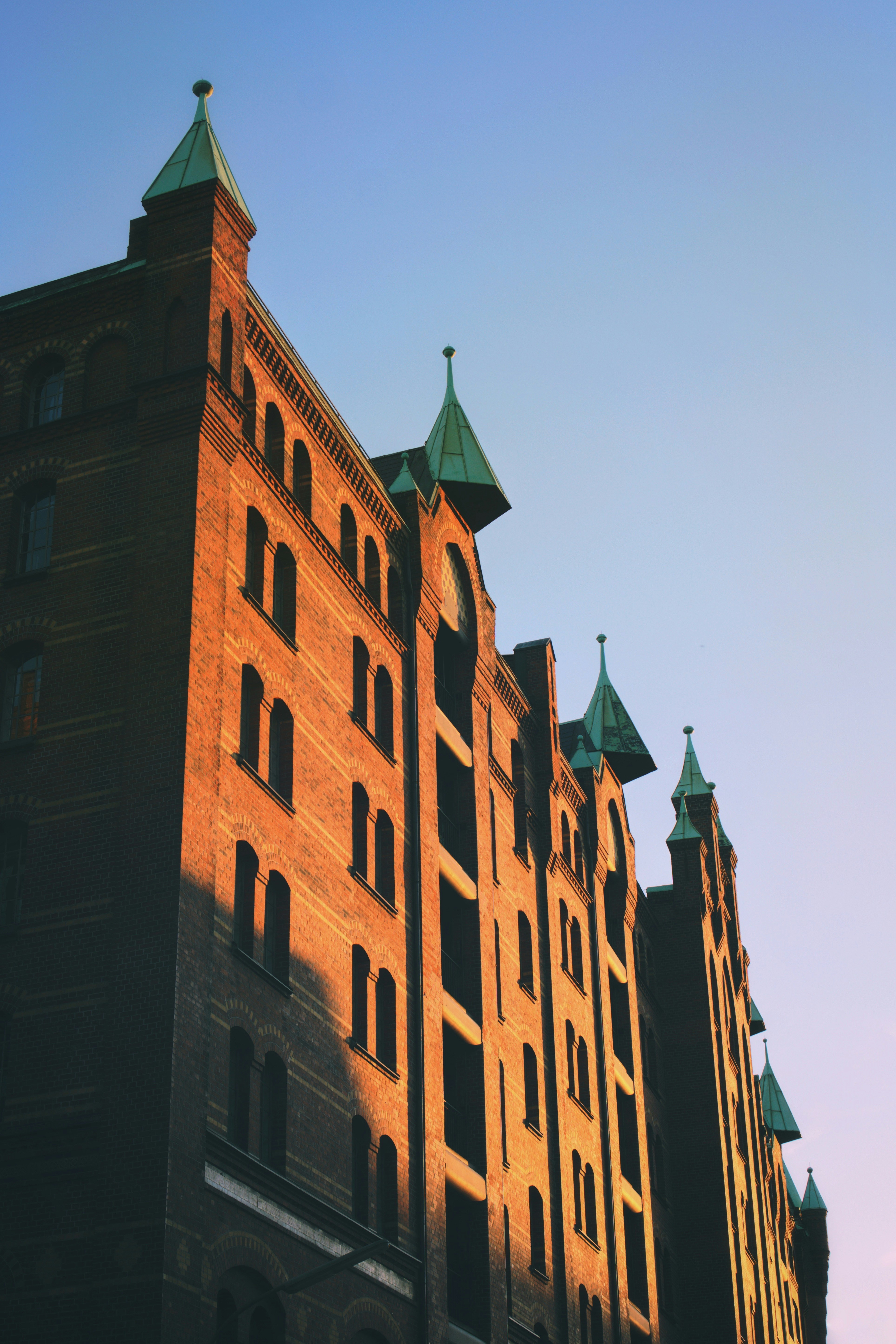 Tall Brick Facade Basks in Evening Light
