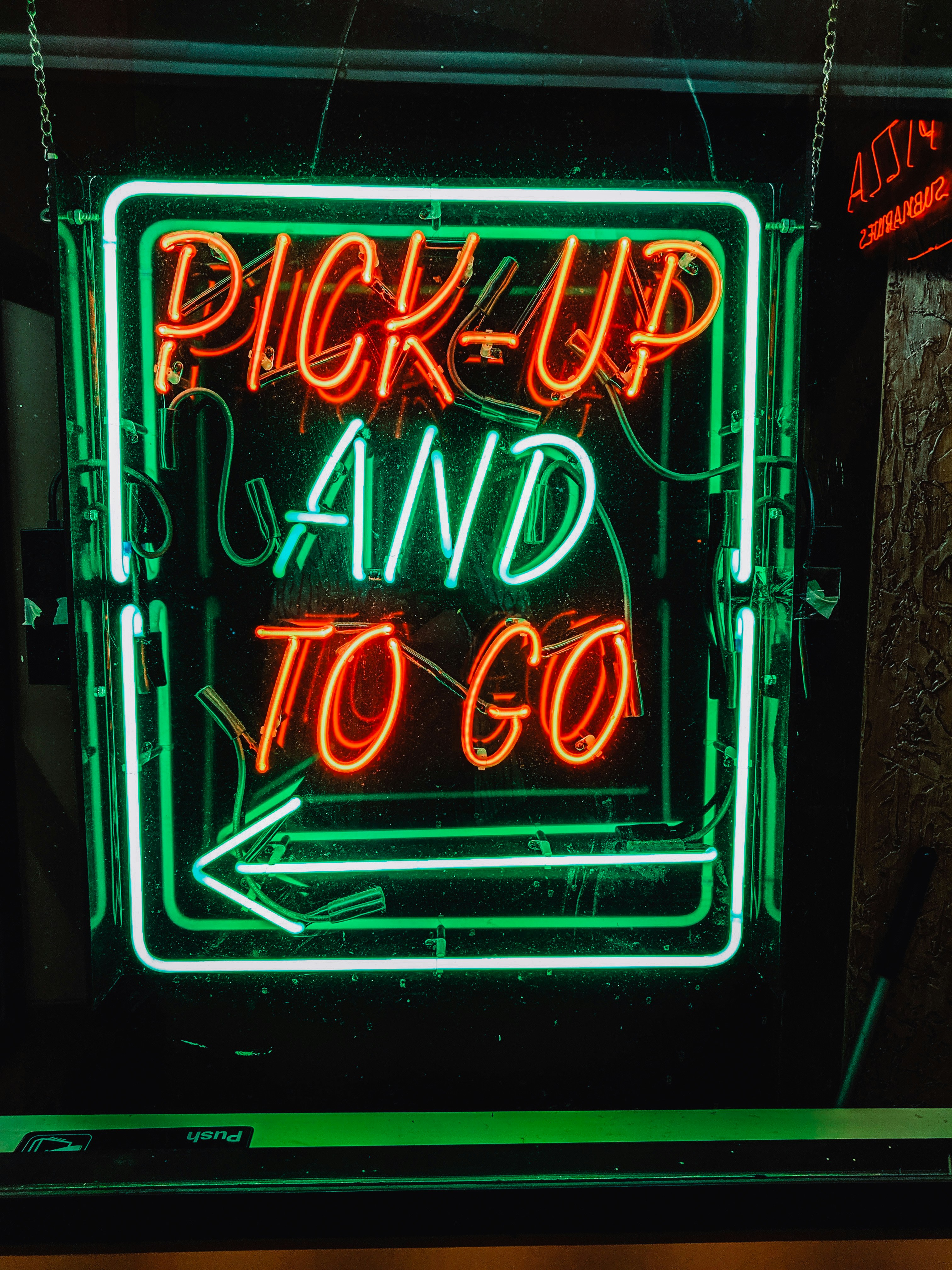 Orange and green pick-up and to go neon signage photo – Free Neon Image ...