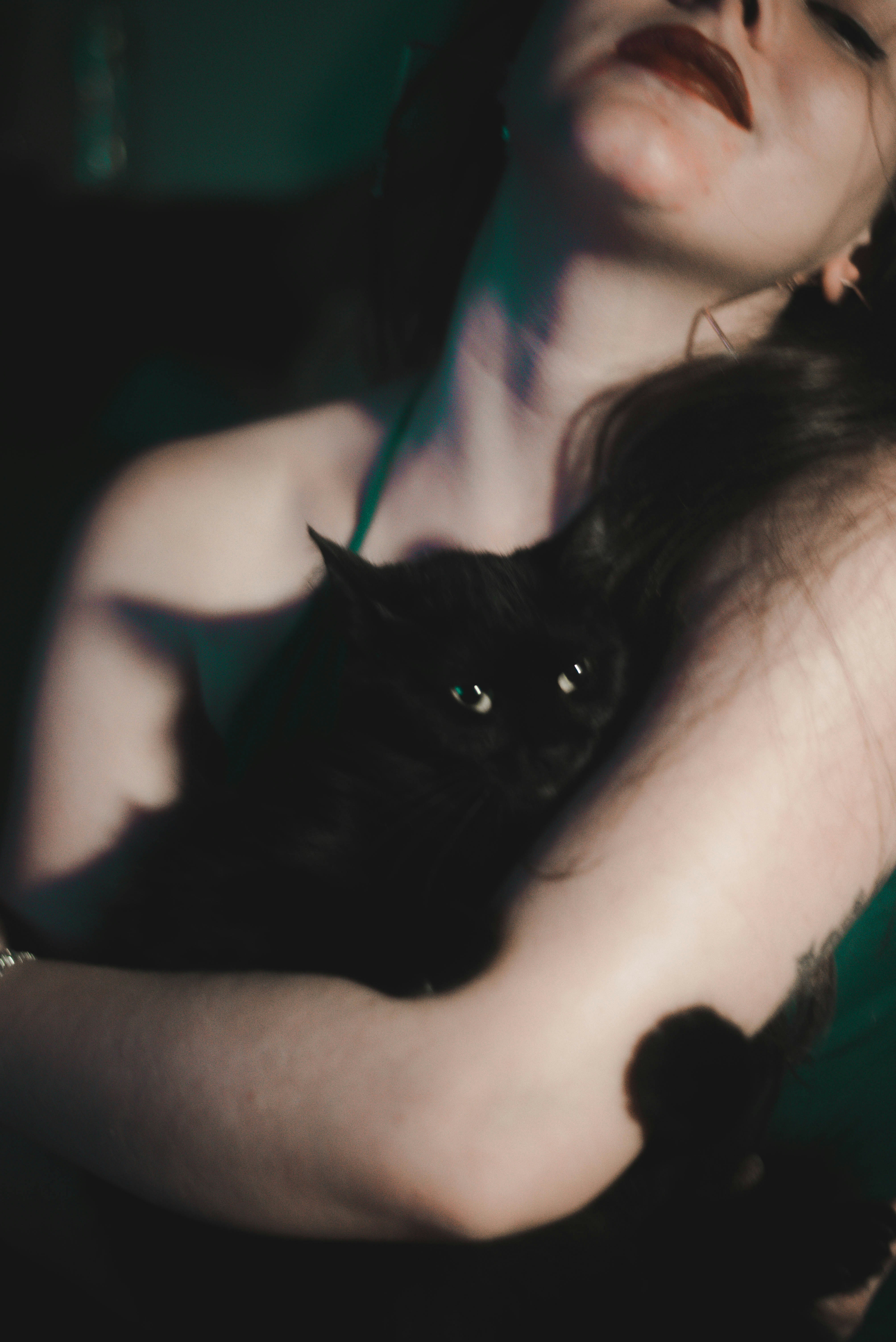 Embrace of Shadows: A Portrait with a Black Cat
