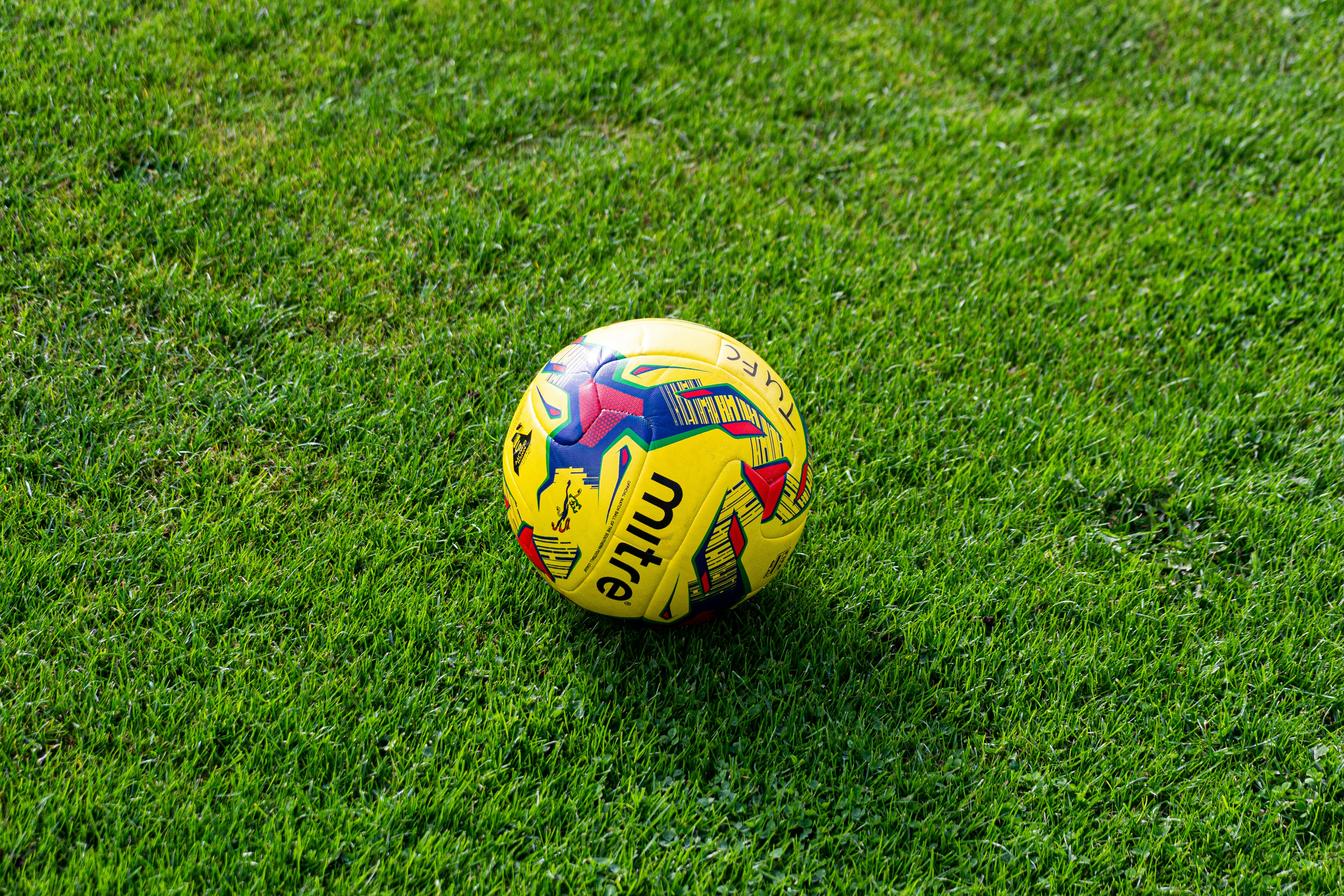 Yellow and blue soccer ball close-up photography photo – Free Ball ...