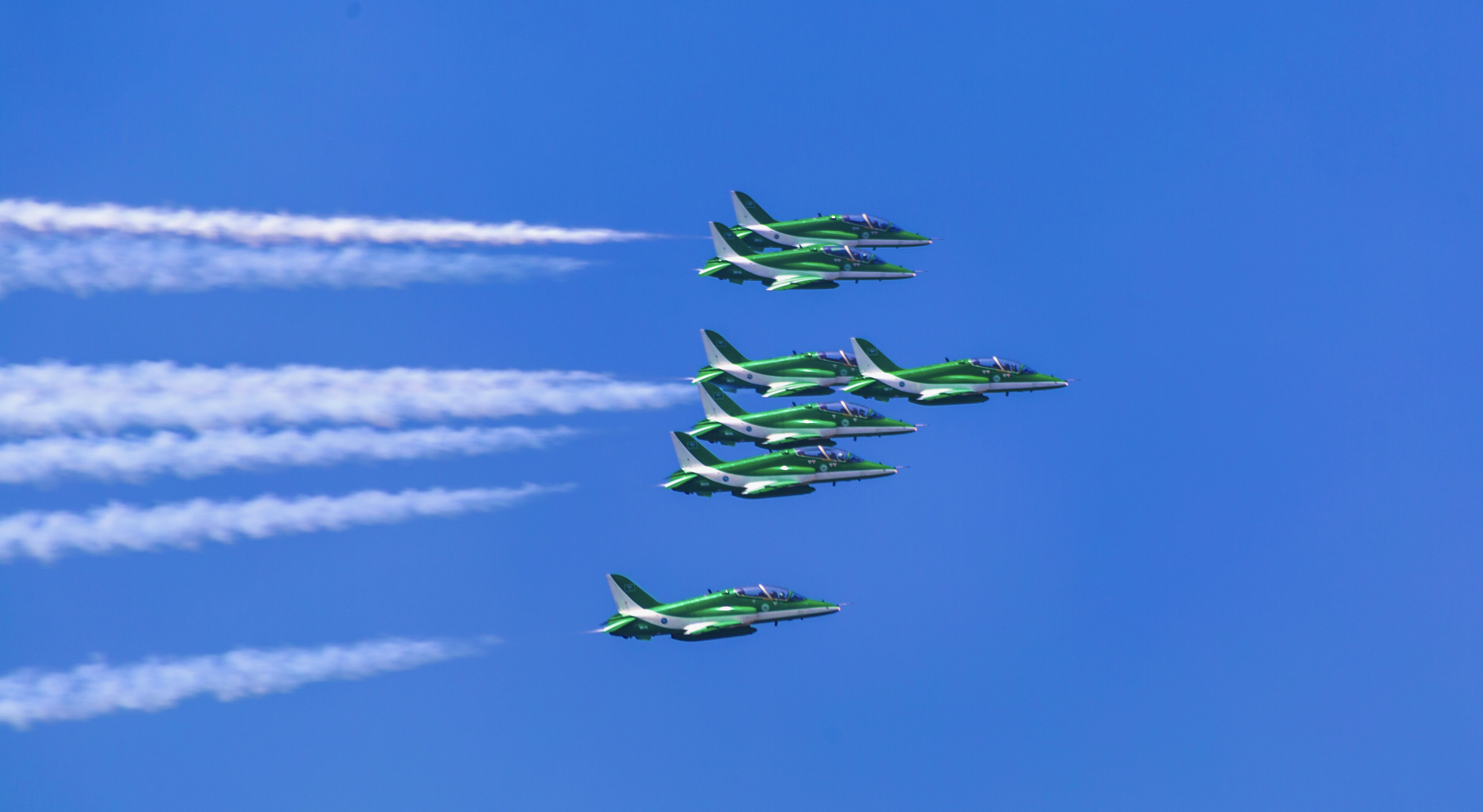 Green Sparks in Formation: A Flypast of Five Aircraft