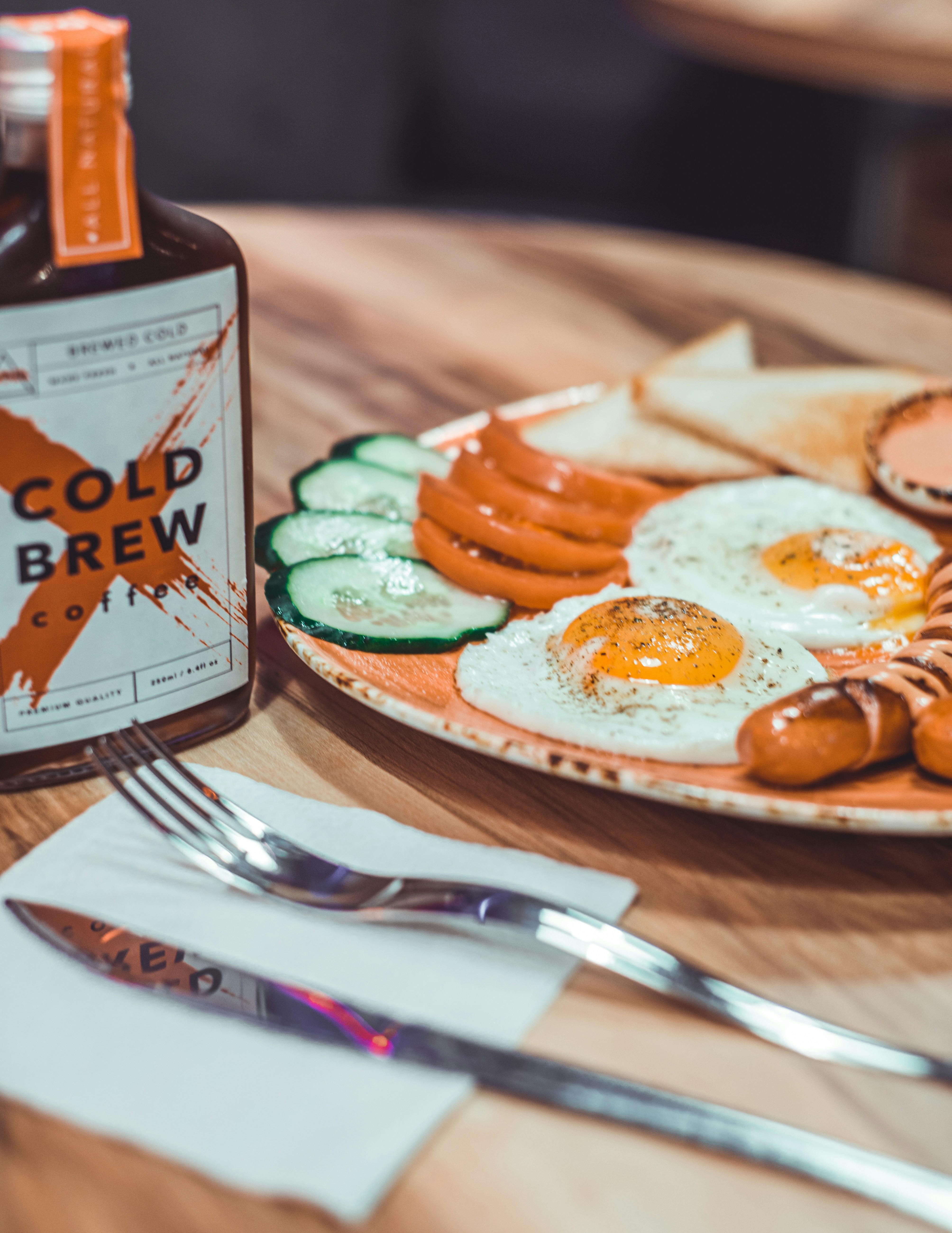 Cold Brew Breakfast: Sunny Egg Fry with Cucumber and Tomato Medley