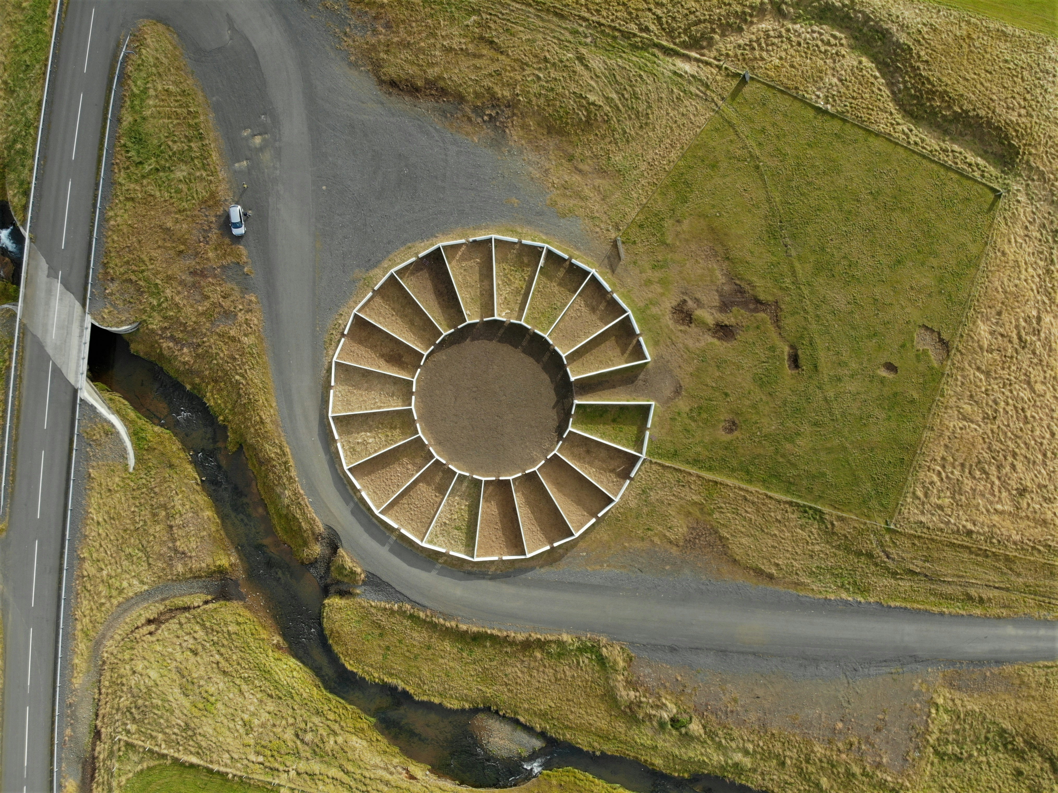 Radial Ring in the Grass: Aerial View of a Circular Terrace