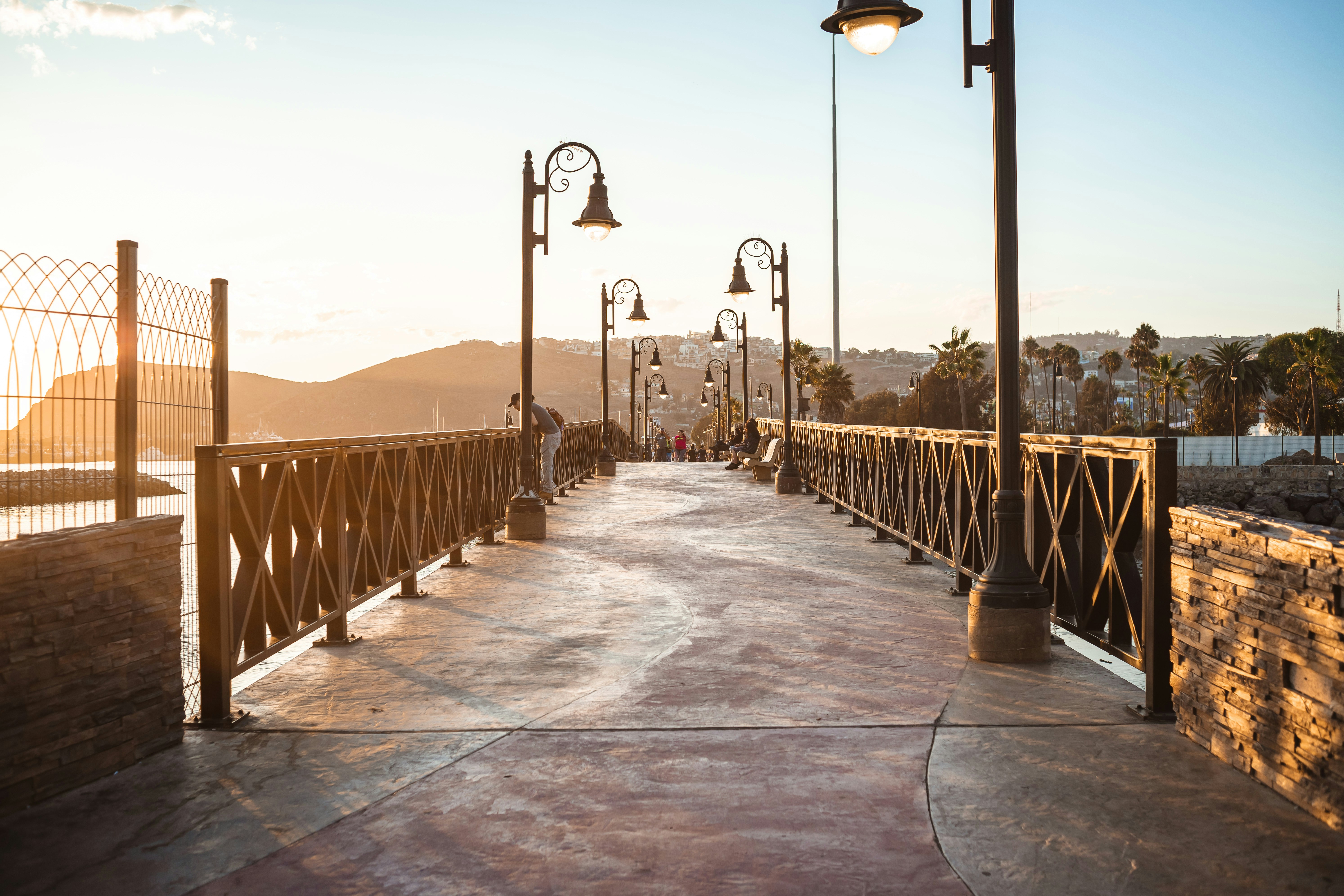 Concrete bridge with lighted post lamps photo – Free Building Image on ...
