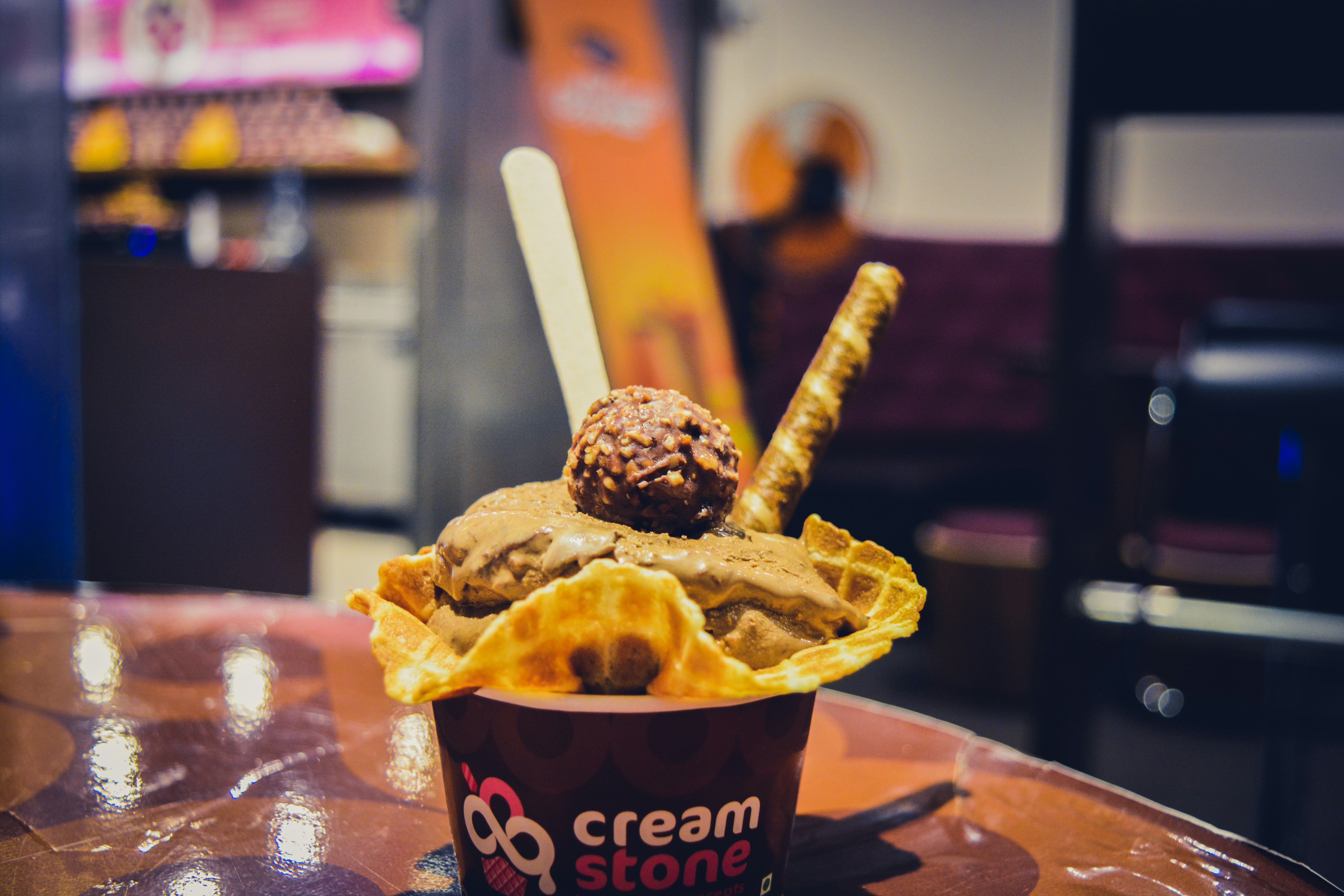 Scoops of Joy: Chocolate Cone with Waffle Cone Backdrop
